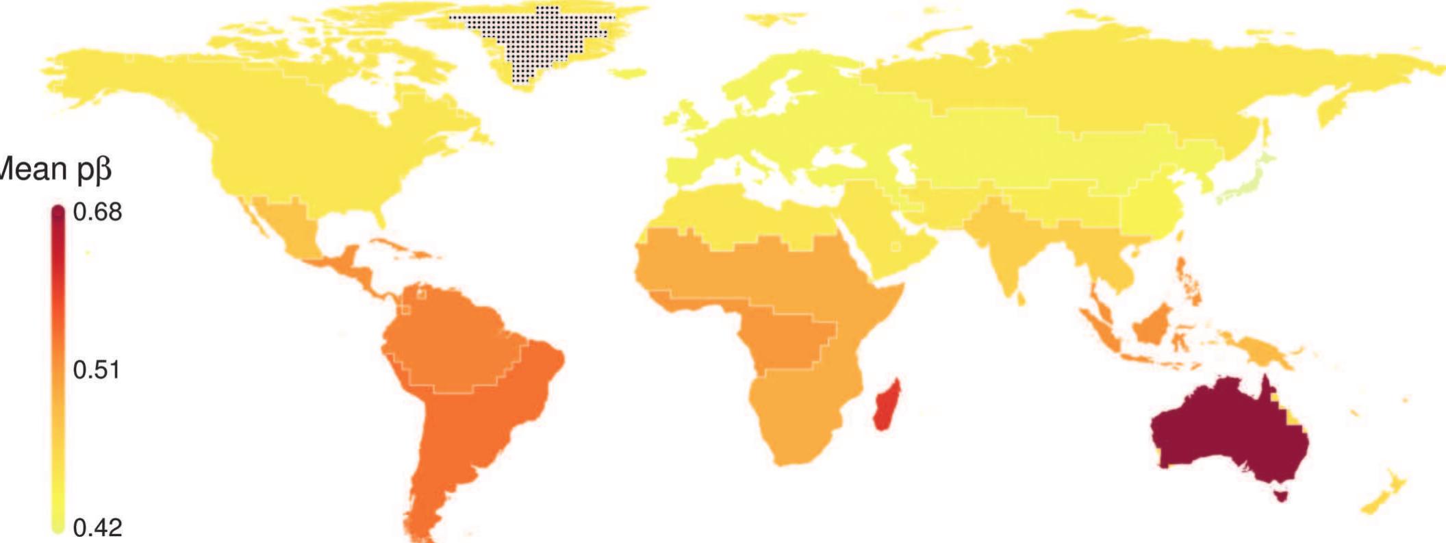 Map of evolutionary uniqueness for terrestrial zoogeographic