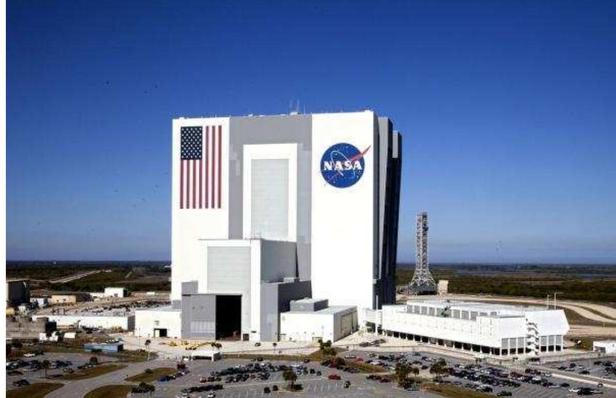 A picture of the nasa vehicle assembly building, one of the