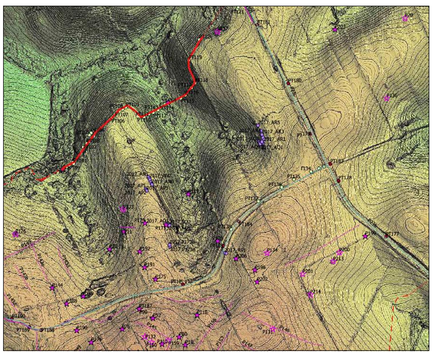 - lidar digital terrain model with the location of the