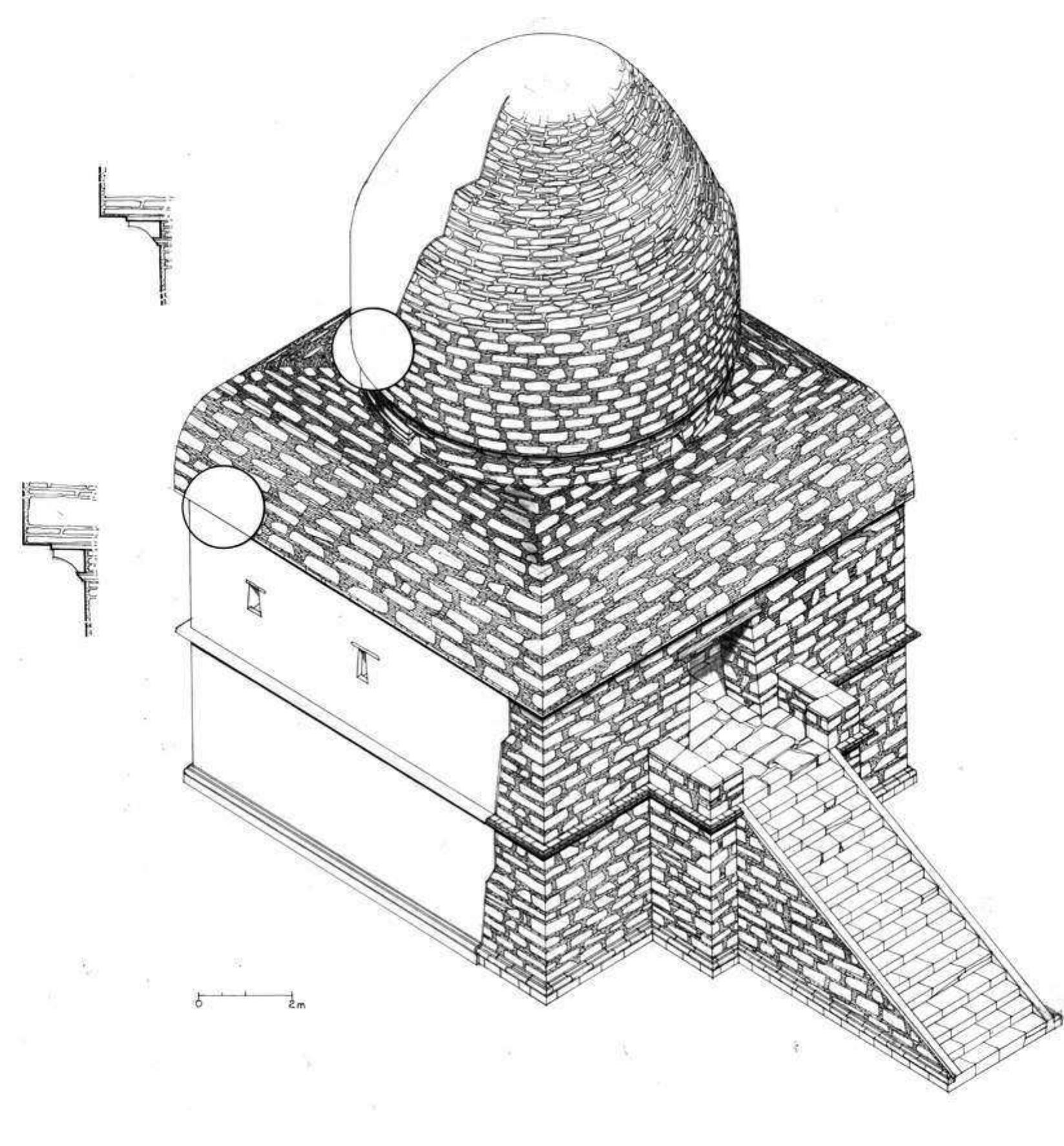 Gumbat, first terrace: axonometric view of the central