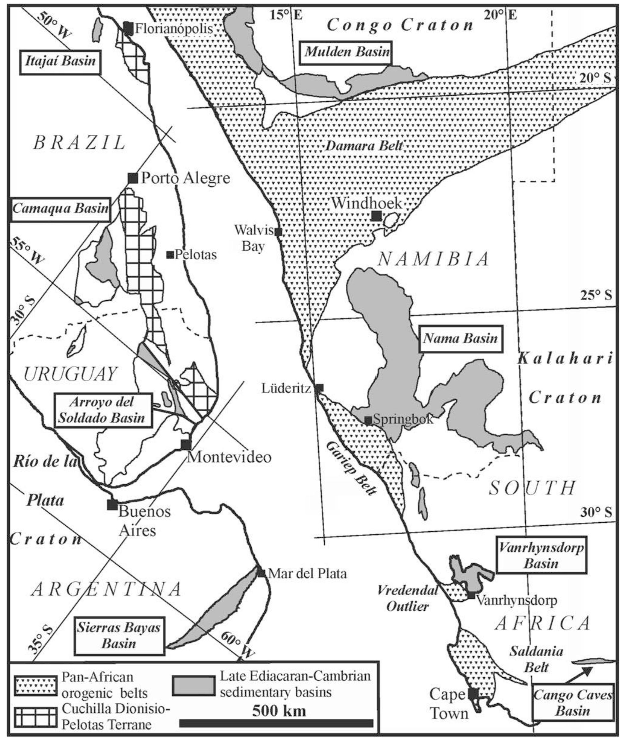 2. map showing the location of fossiliferous ediacaran units