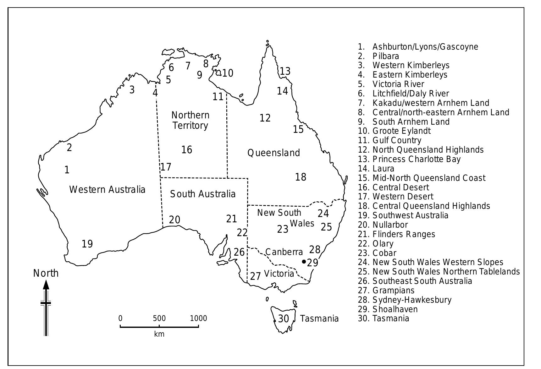 3. locations of australian rock-art regions and sites