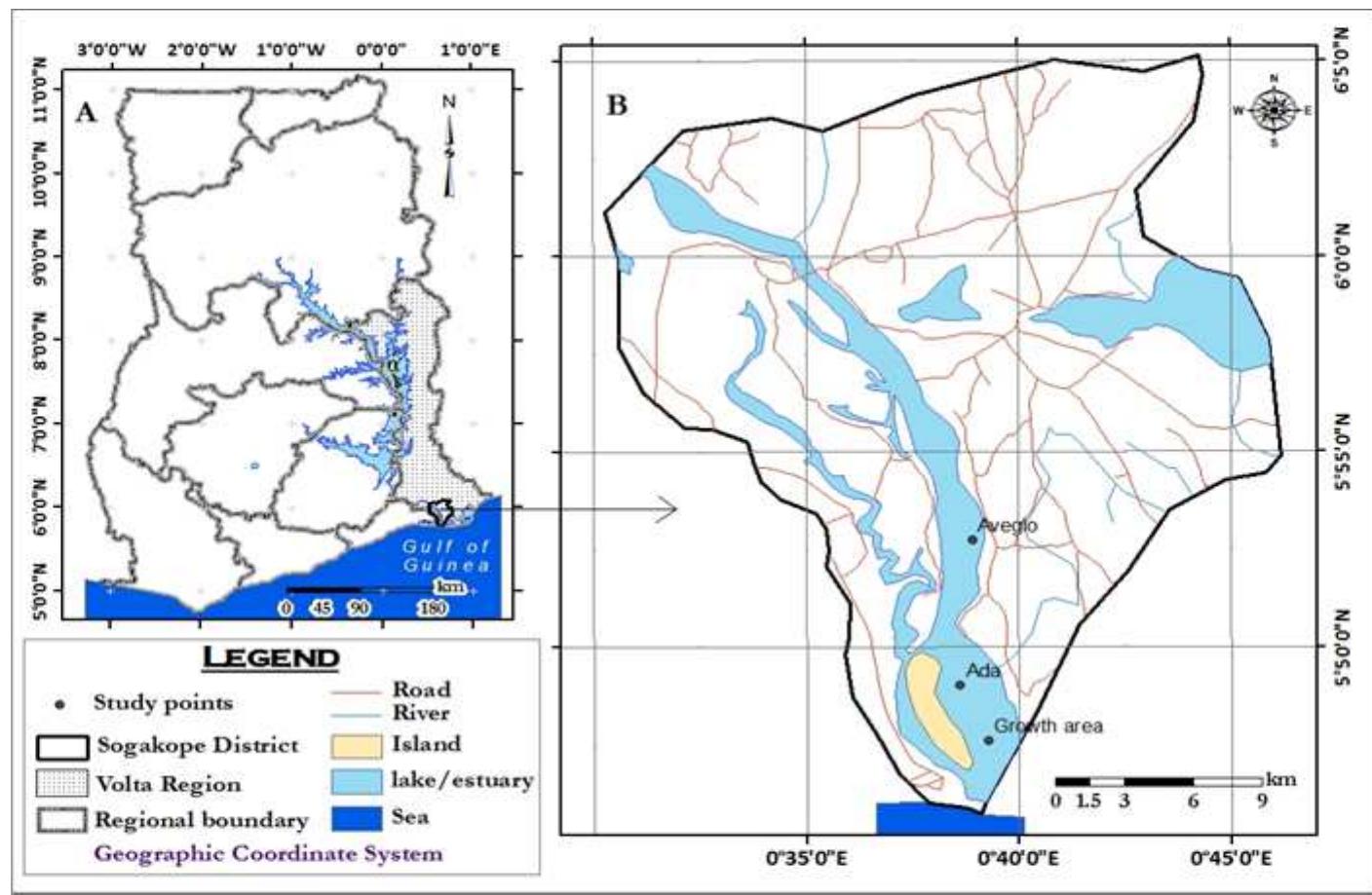 Map of ghana (a) showing the sogakope district (b) sampling