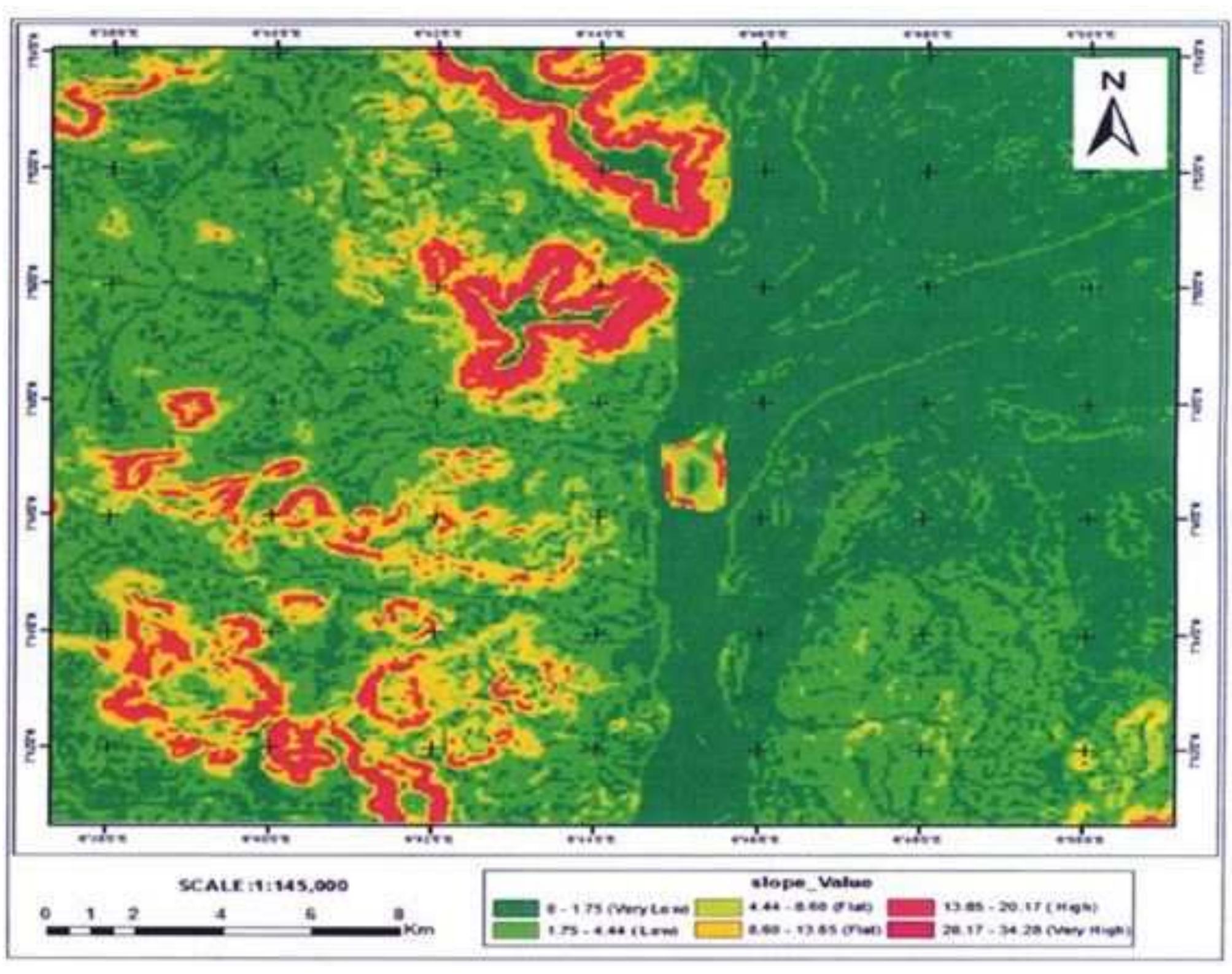 5. slope map of lokoja metropolis (source: authors lab work,