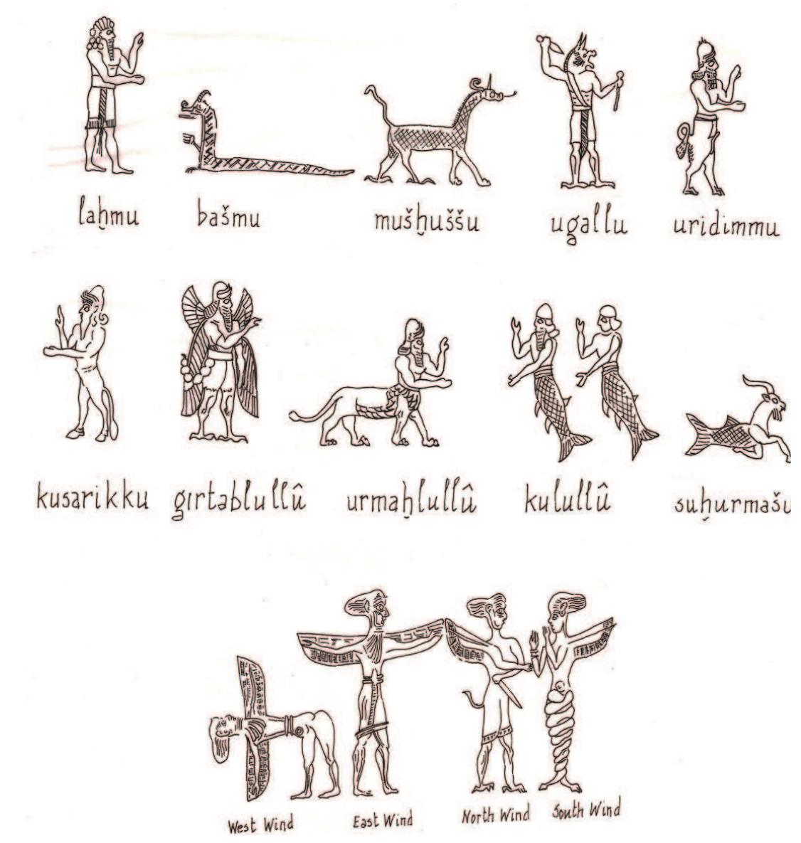 A selection of monsters, and the four winds. drawing: f.a.m.