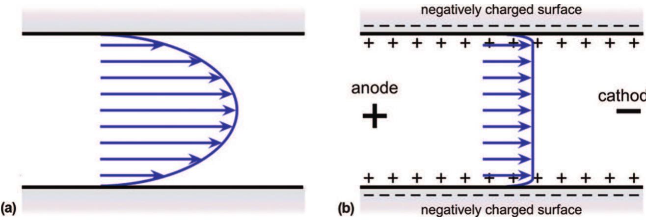 (a) parabolic flow profile of a fluid as it is passed