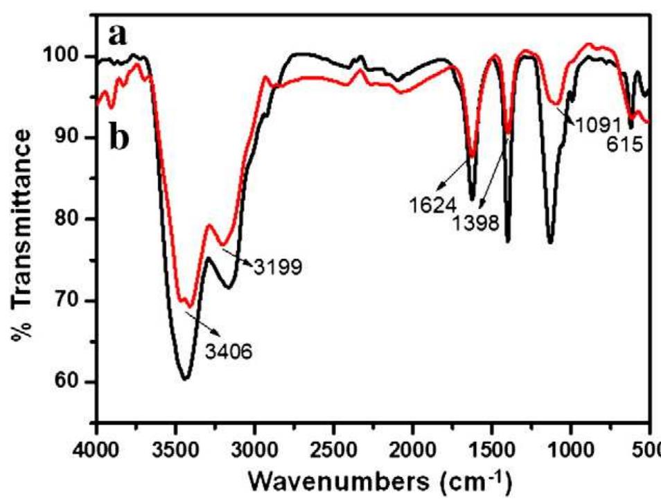 Ft-ir spectrum of cus nanostructures with ctab for (a) 5 h