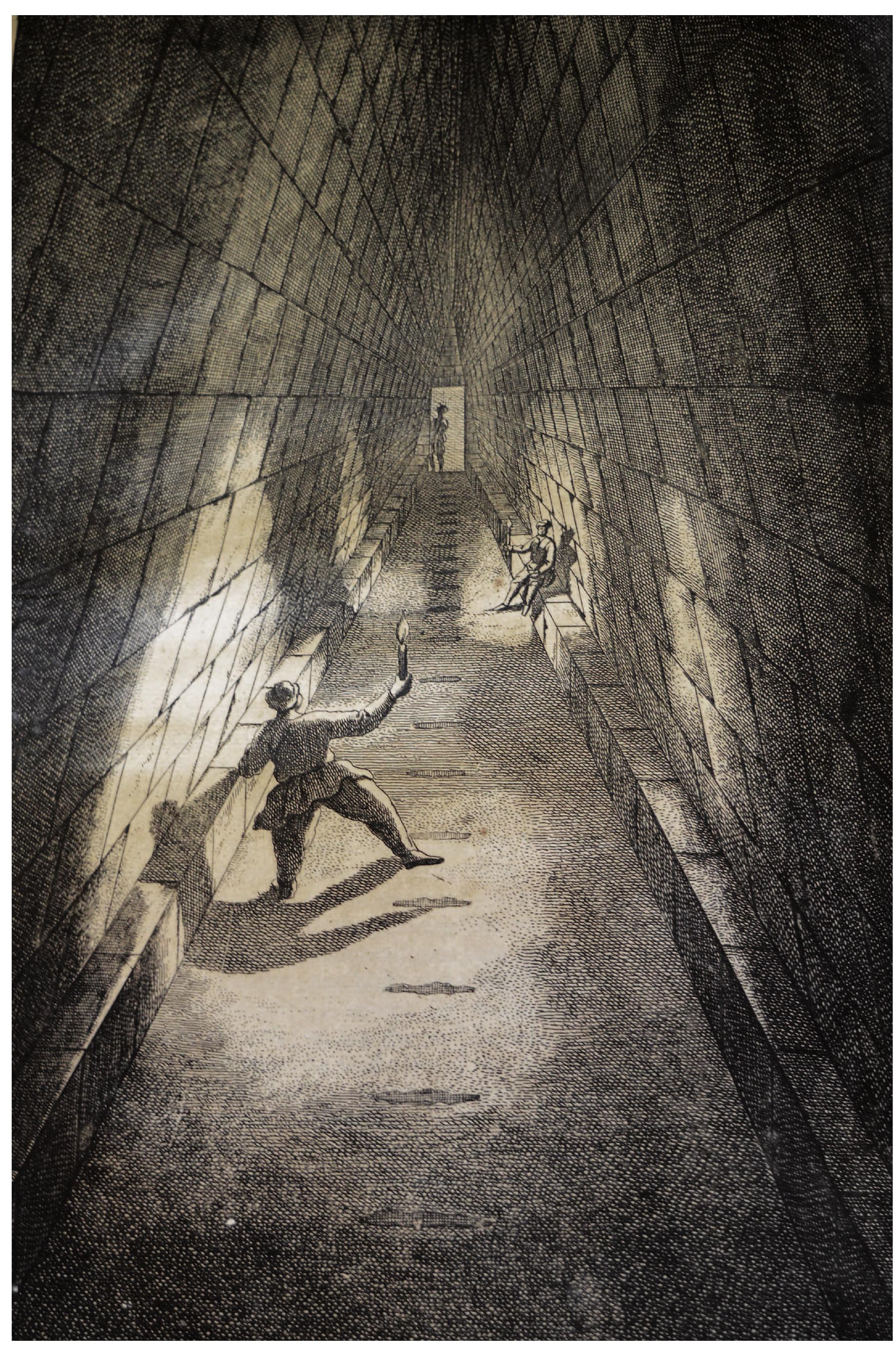 Drawing of the grand gallery of the pyramid of cheops by
