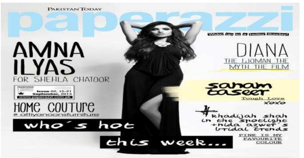 Cover page of paperazzi magazine informal word that refers