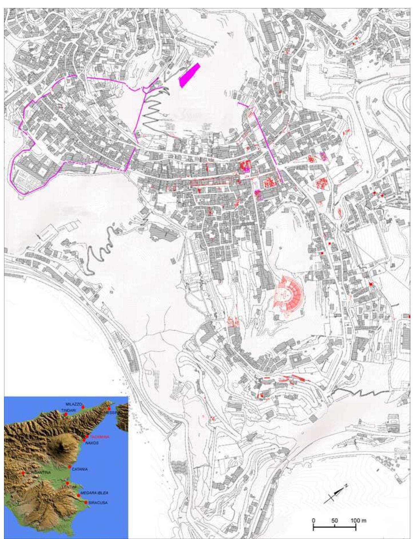 - archaeological map of taormina, located in the eastern