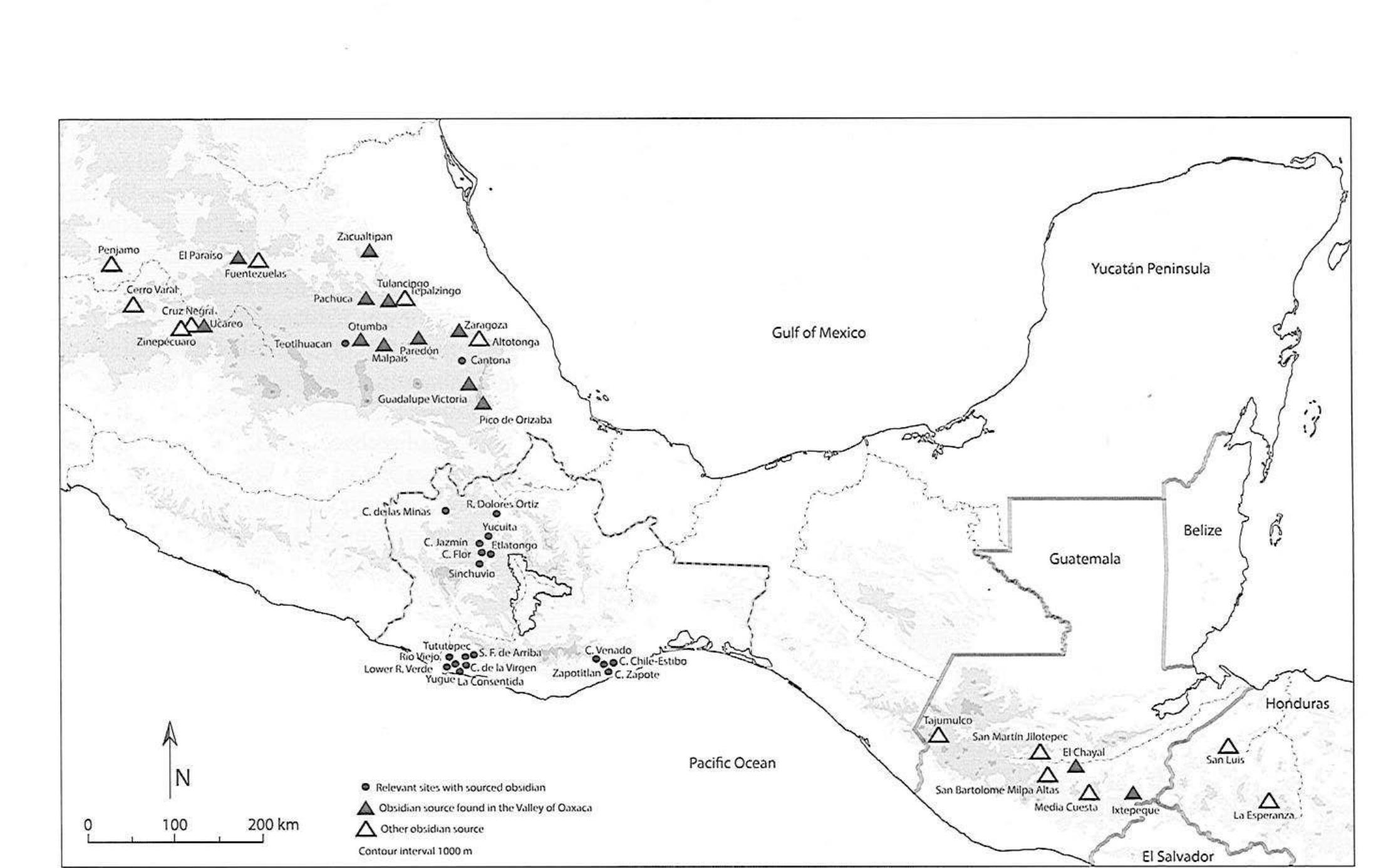 Map of mesoamerica showing location of principal obsidian