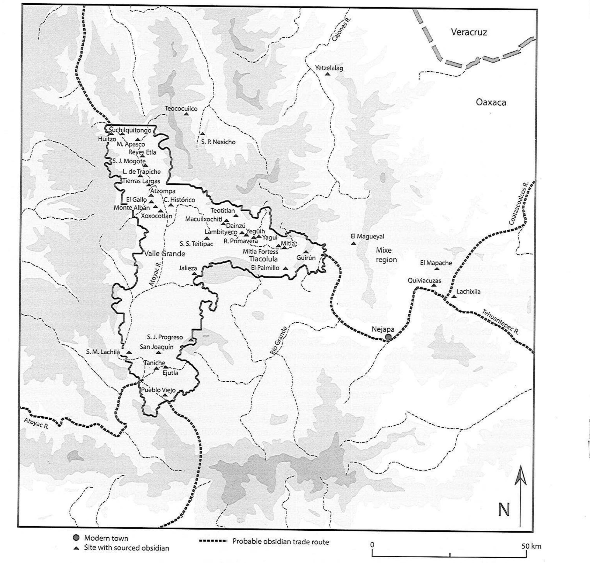Map of highland oaxaca showing sites with well-dated sourced