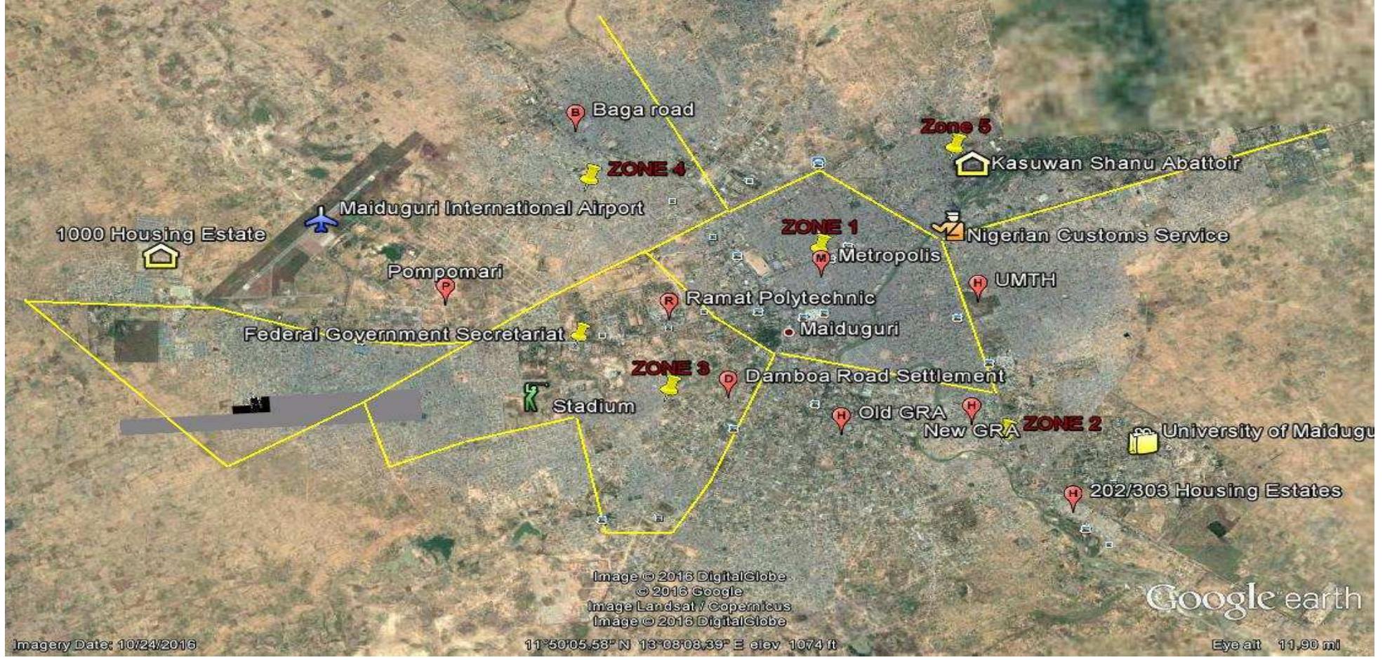 Map of maiduguri, boro state