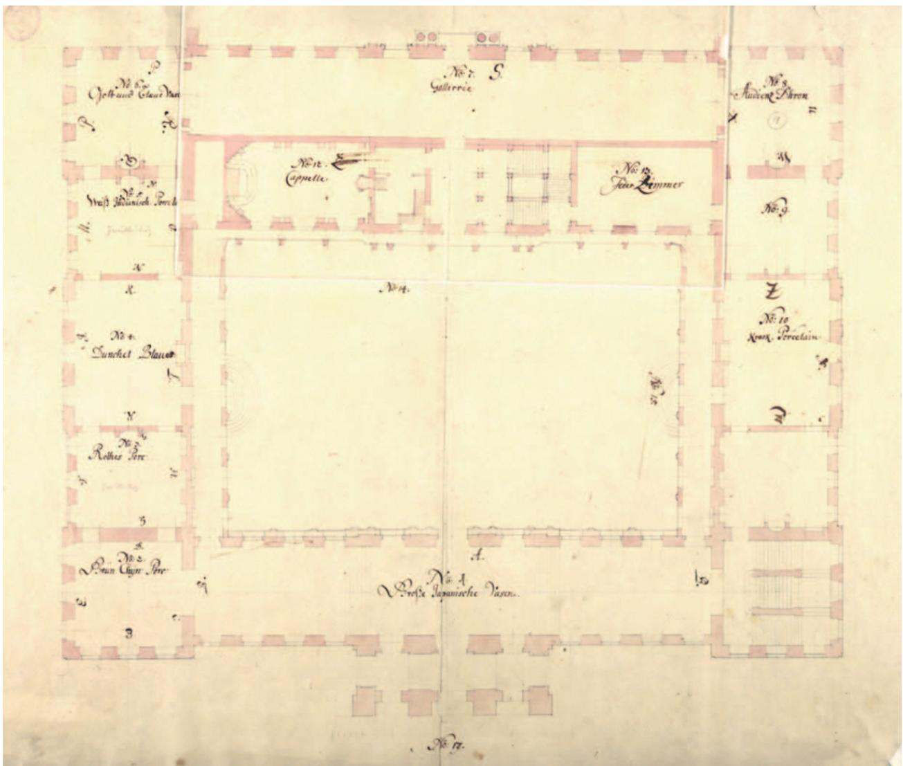 Japanese palace, floor plan of the upper floor, 1730. once