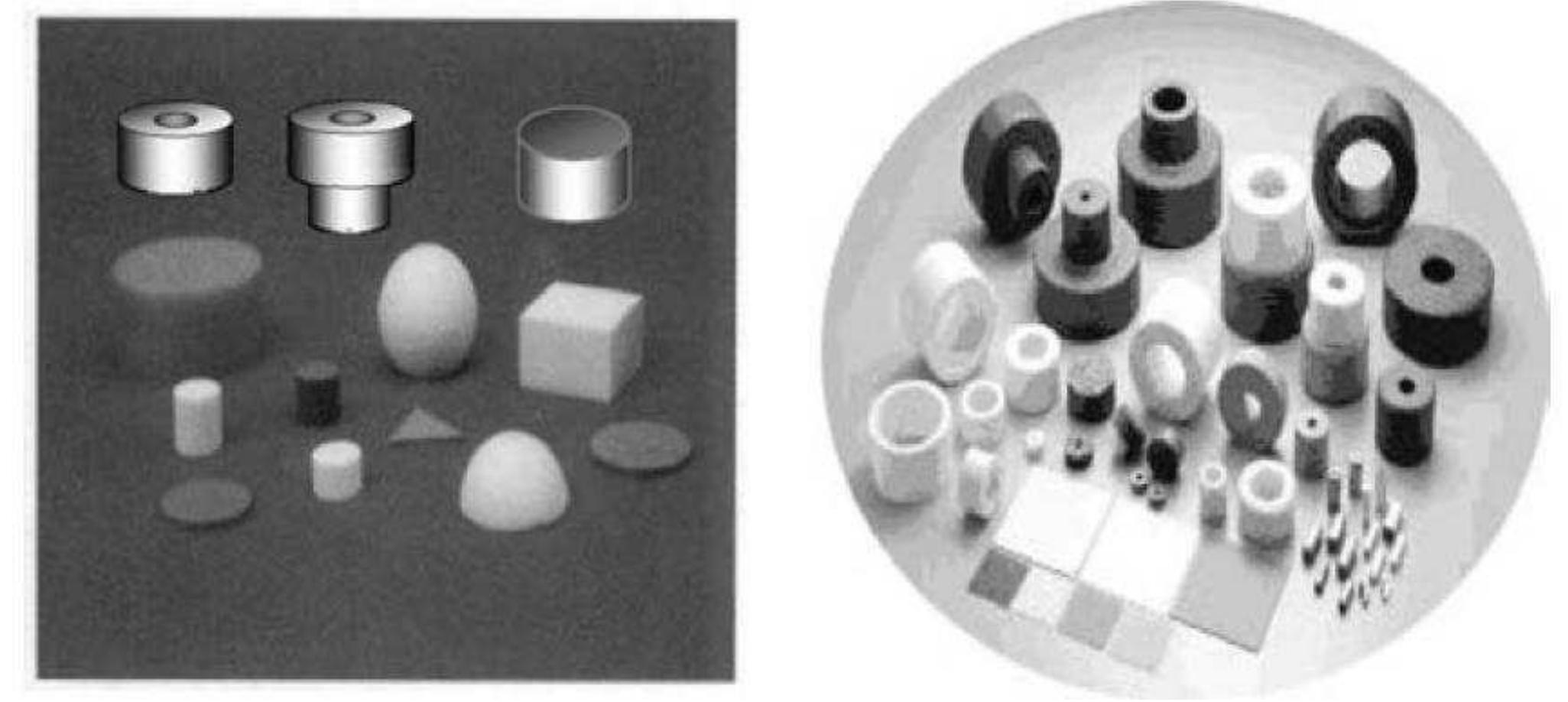 1 dras of various shapes (cylindrical, rectangular,