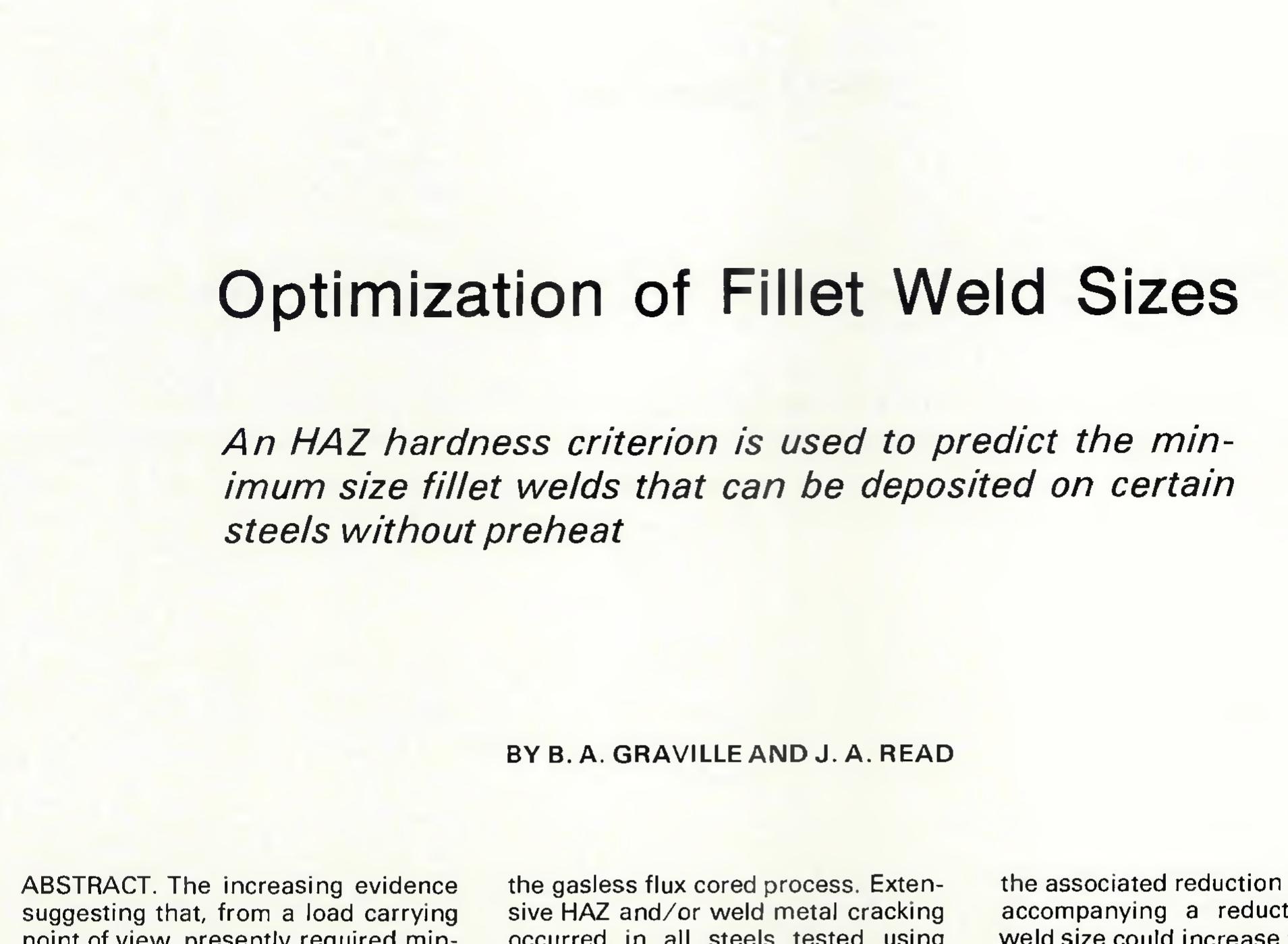 Figure 1 - Optimization of Fillet Weld Sizes