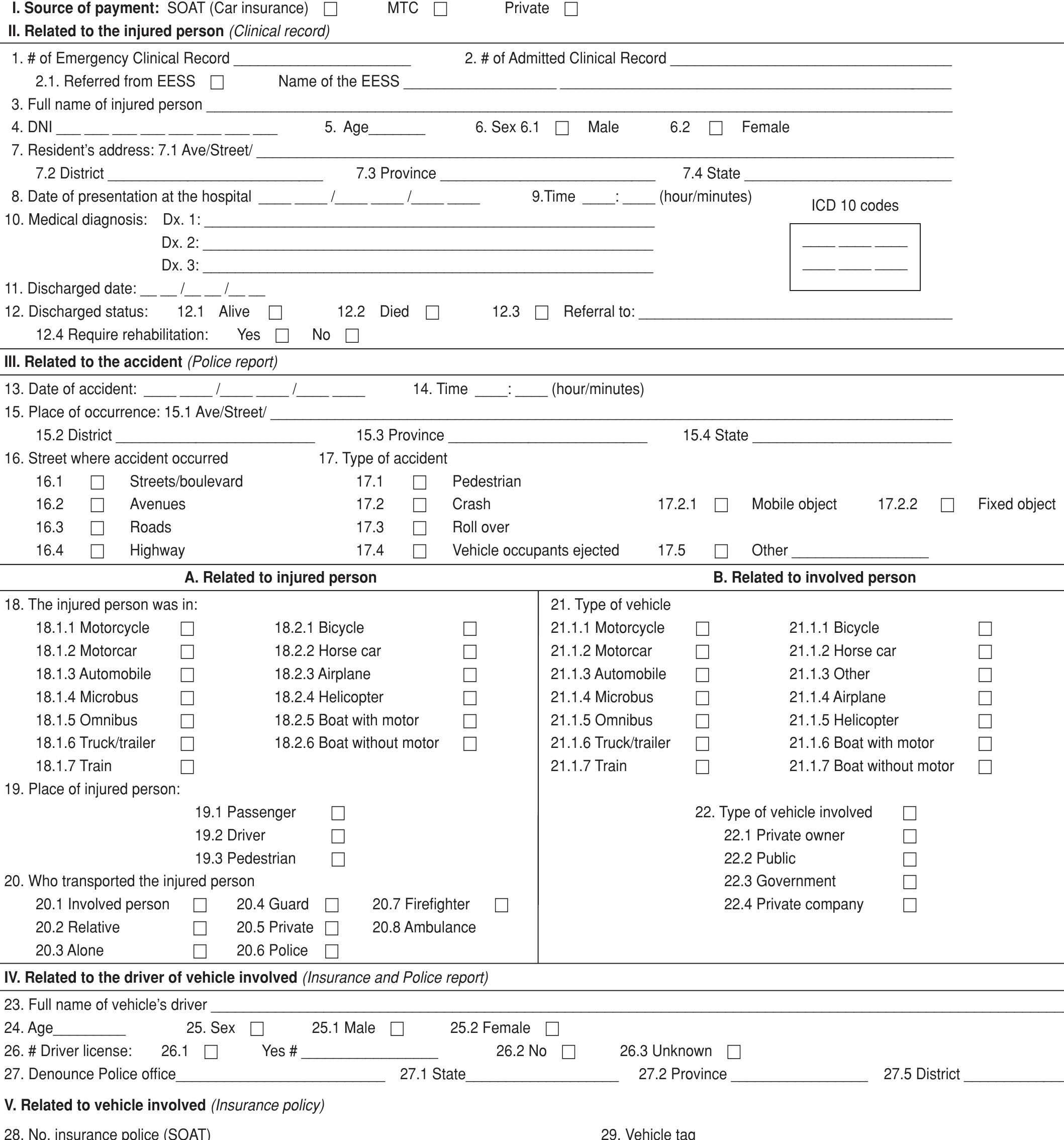 Annex 1. data collection form used in nonfatal road traffic