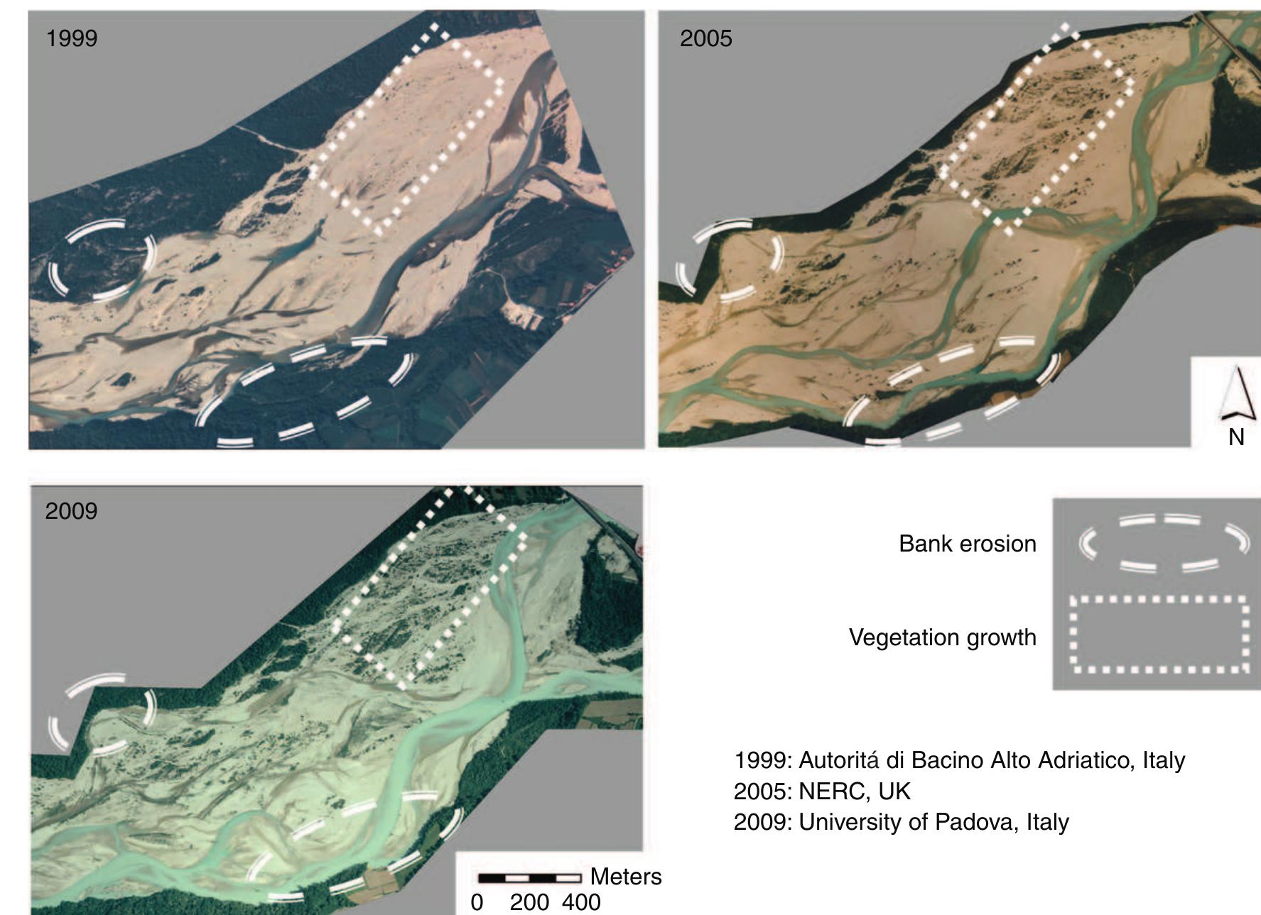 Example of morphological evolution of a gravel-bed braided
