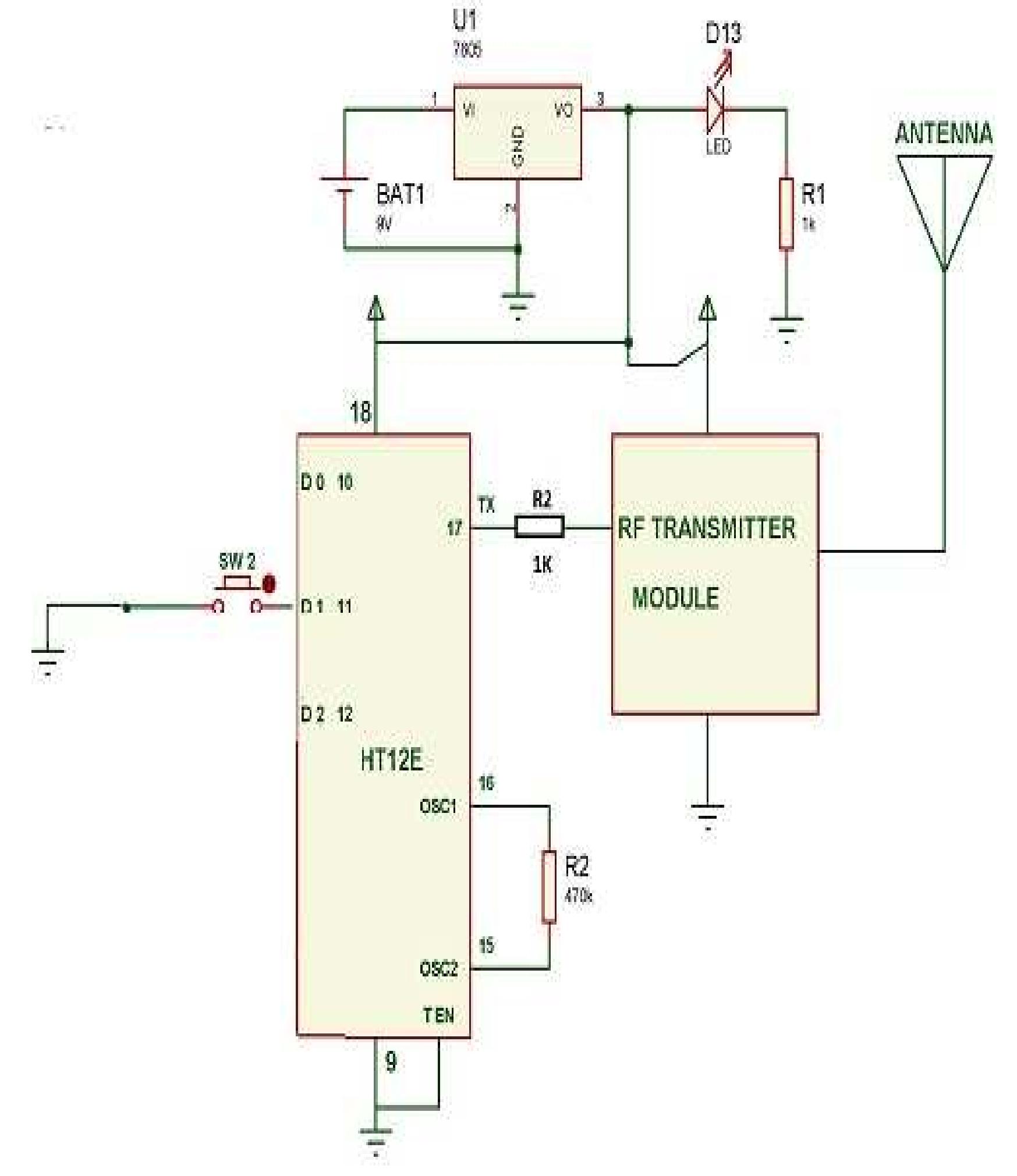 The circuit diagram of the rf transmitter is depicted in
