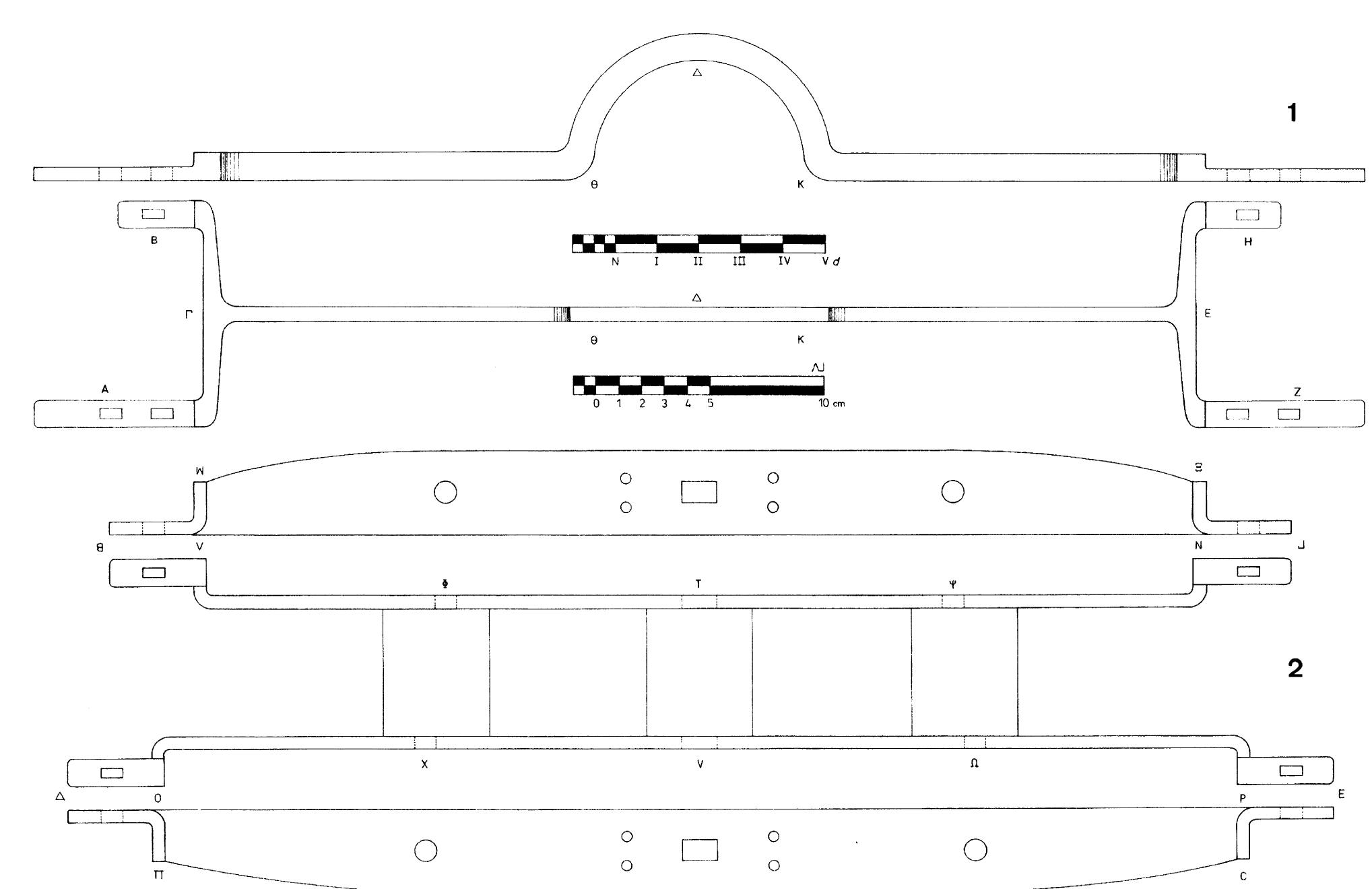 1. the ‘arch’. side view and plan. 2. the ‘ladder’. side