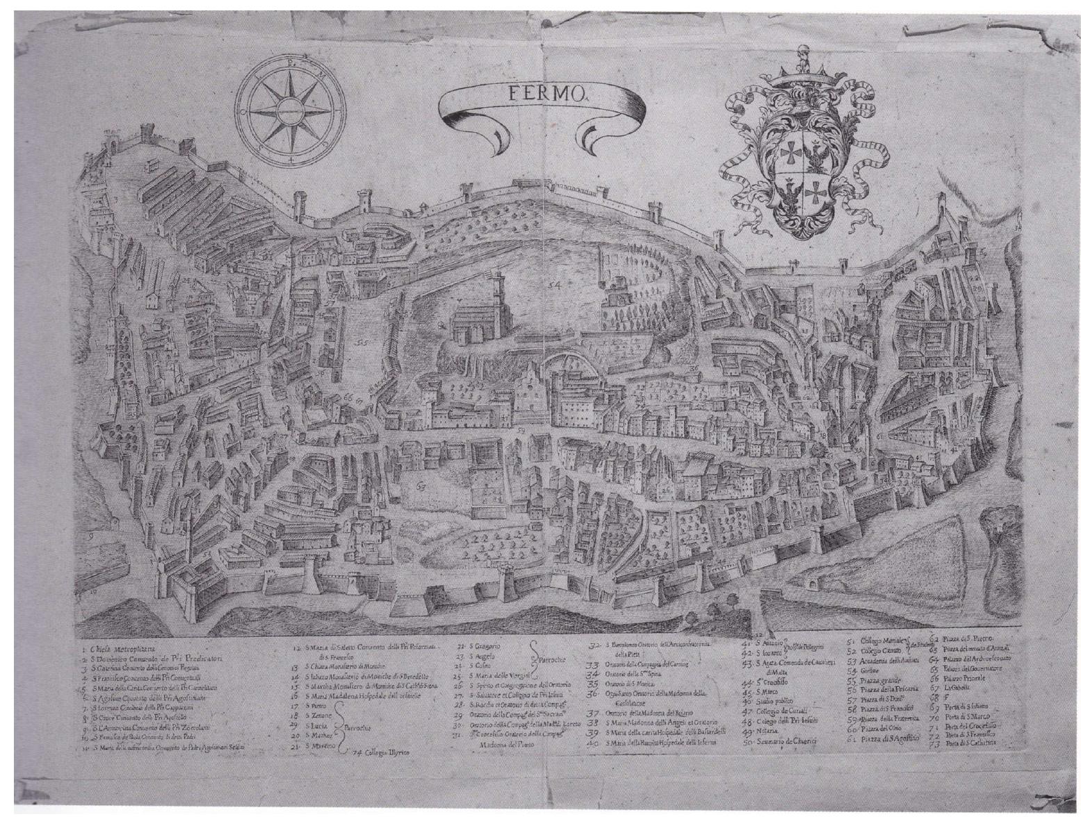 Map of the city of fermo, 18 century, fermo, biblioteca