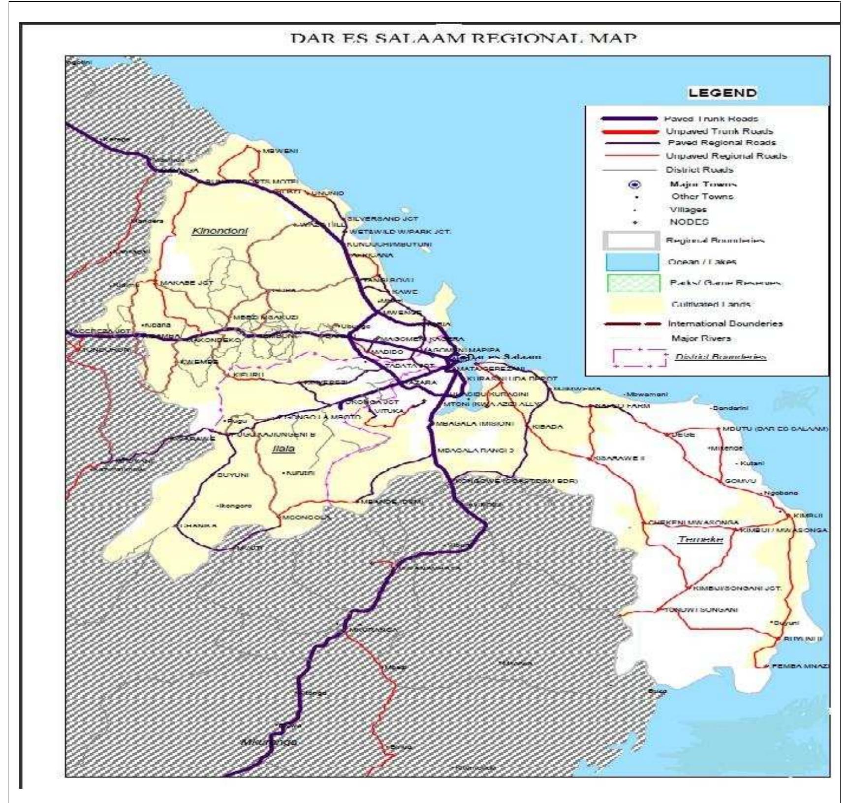 1 : a map showing the dar es salaam region