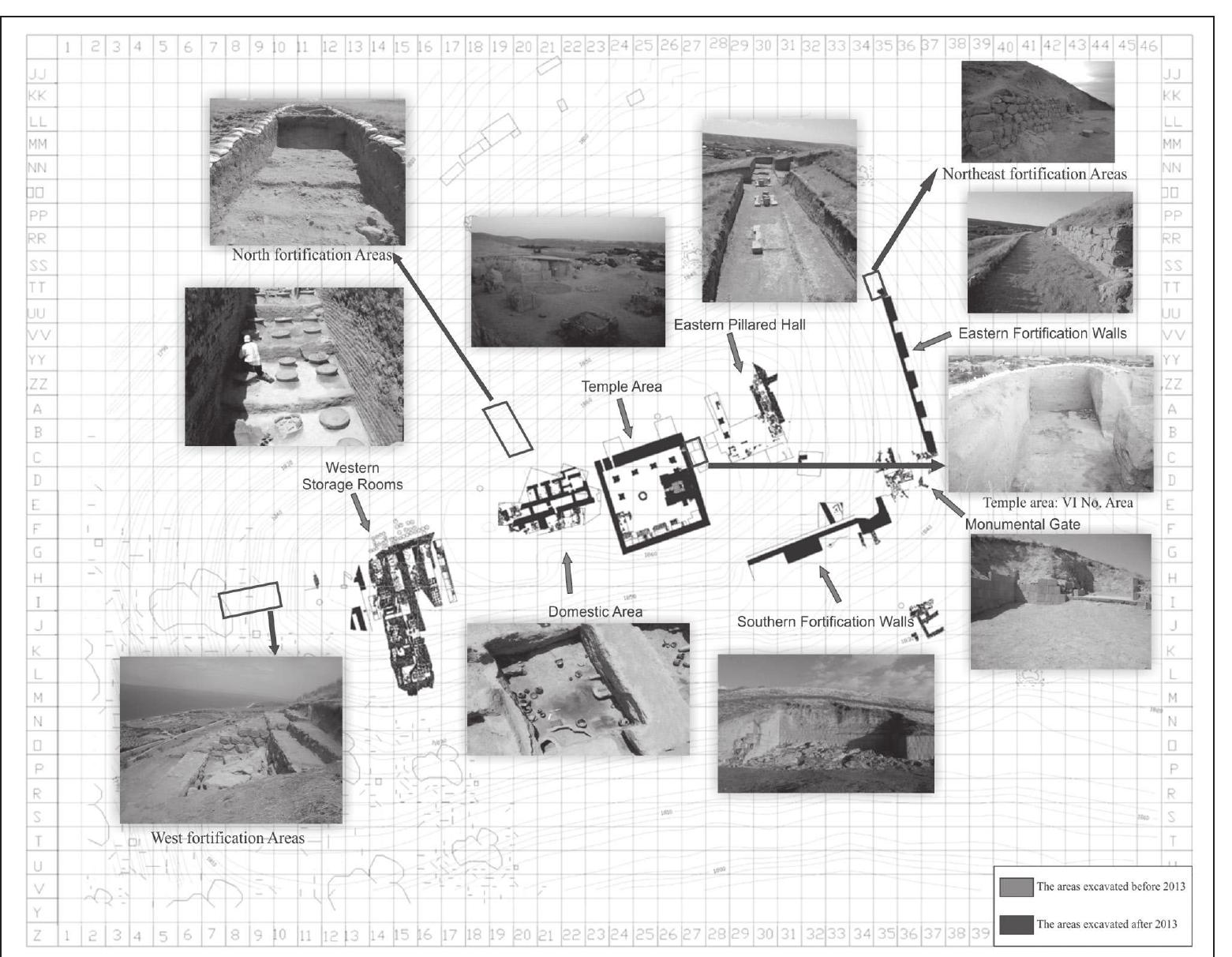 Map of excavation site with detail photos of ayanis castle