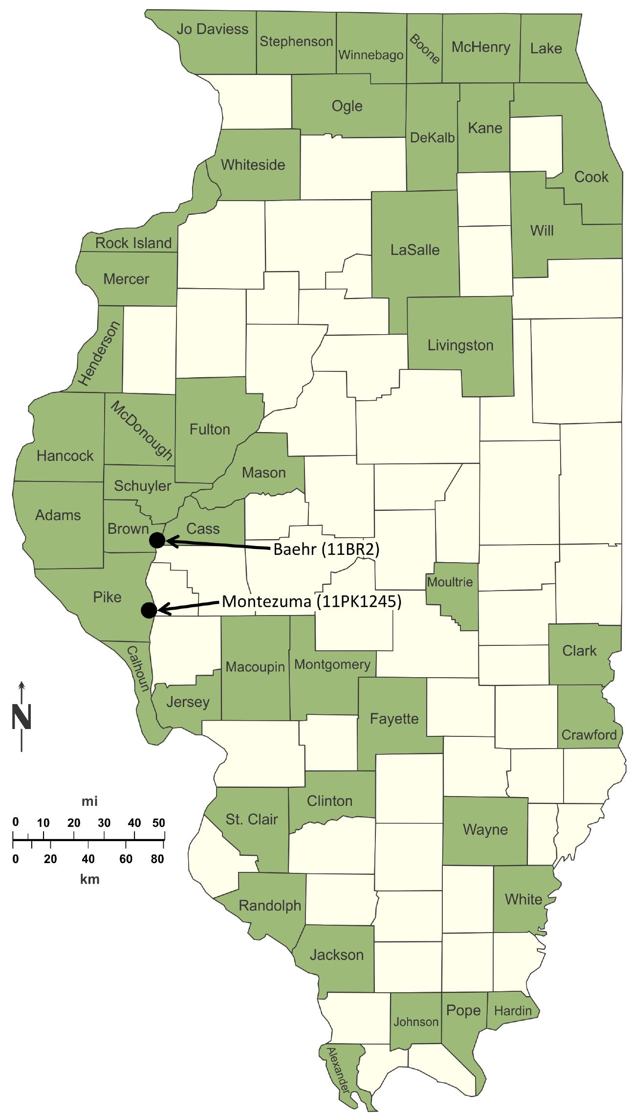 Map of illinois showing counties represented by logan museum