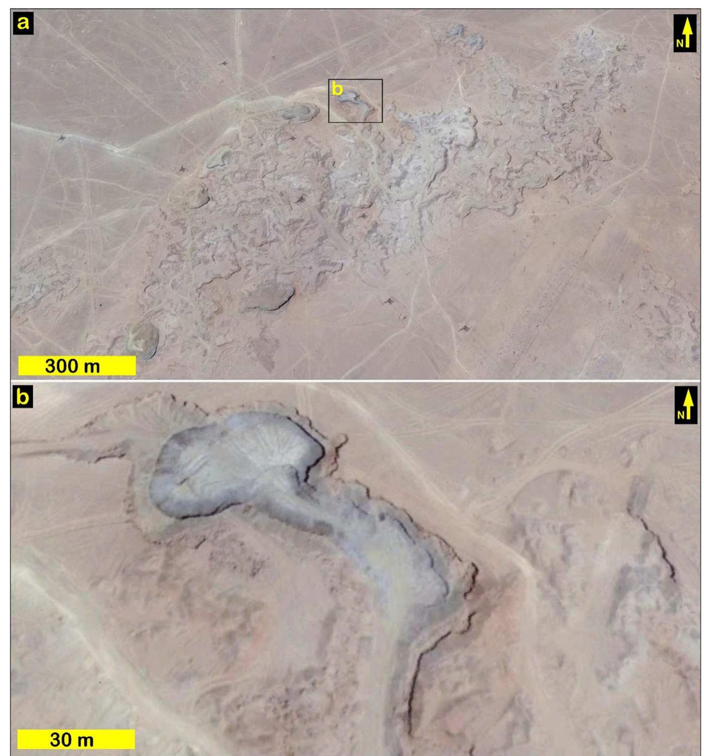 (a) google earth view of an extensive drainage system in