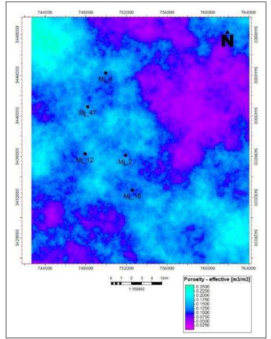 Porosity distribution map through the lower zone of zubair