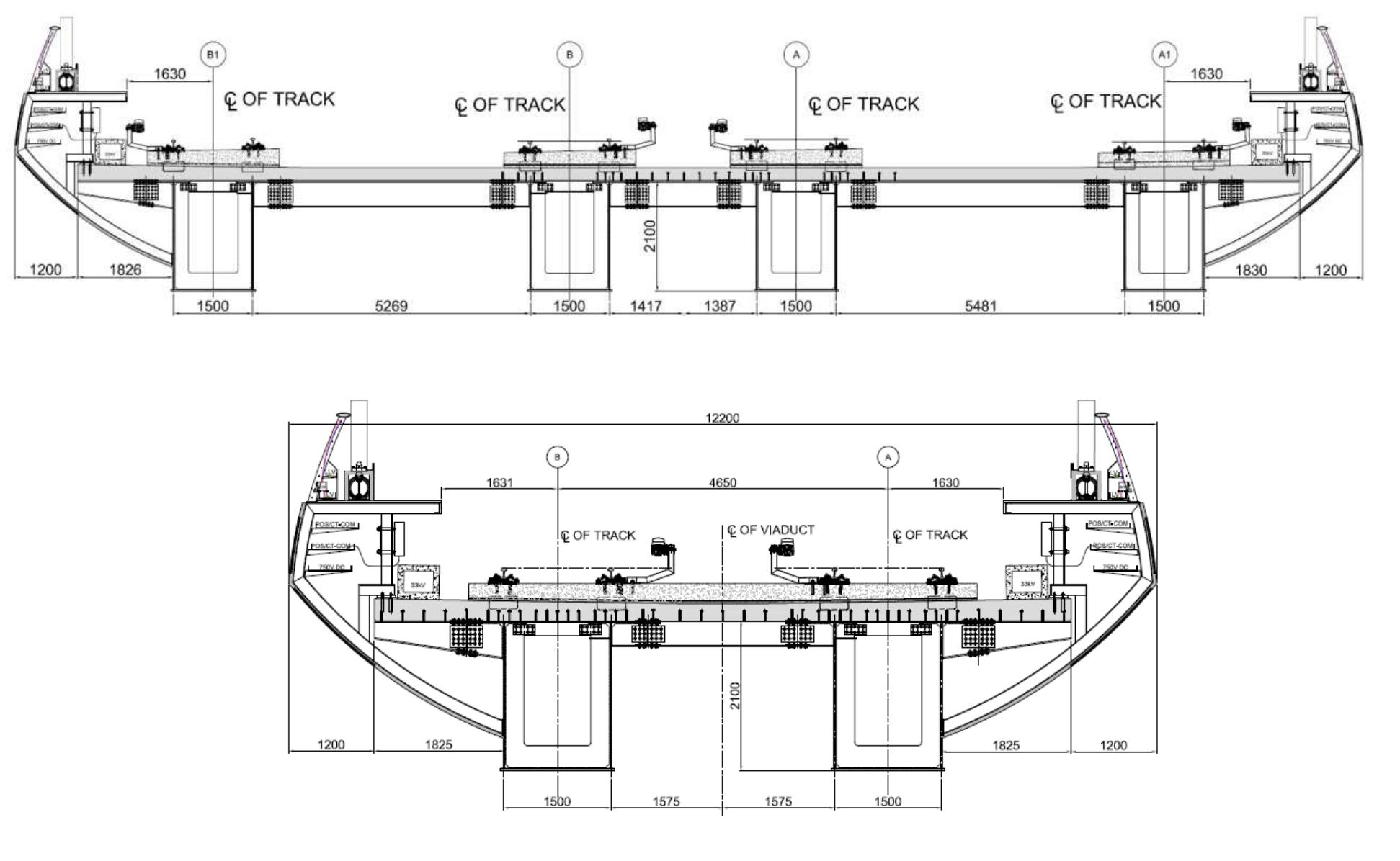 Cross section of the deck. (dimensions in mm)