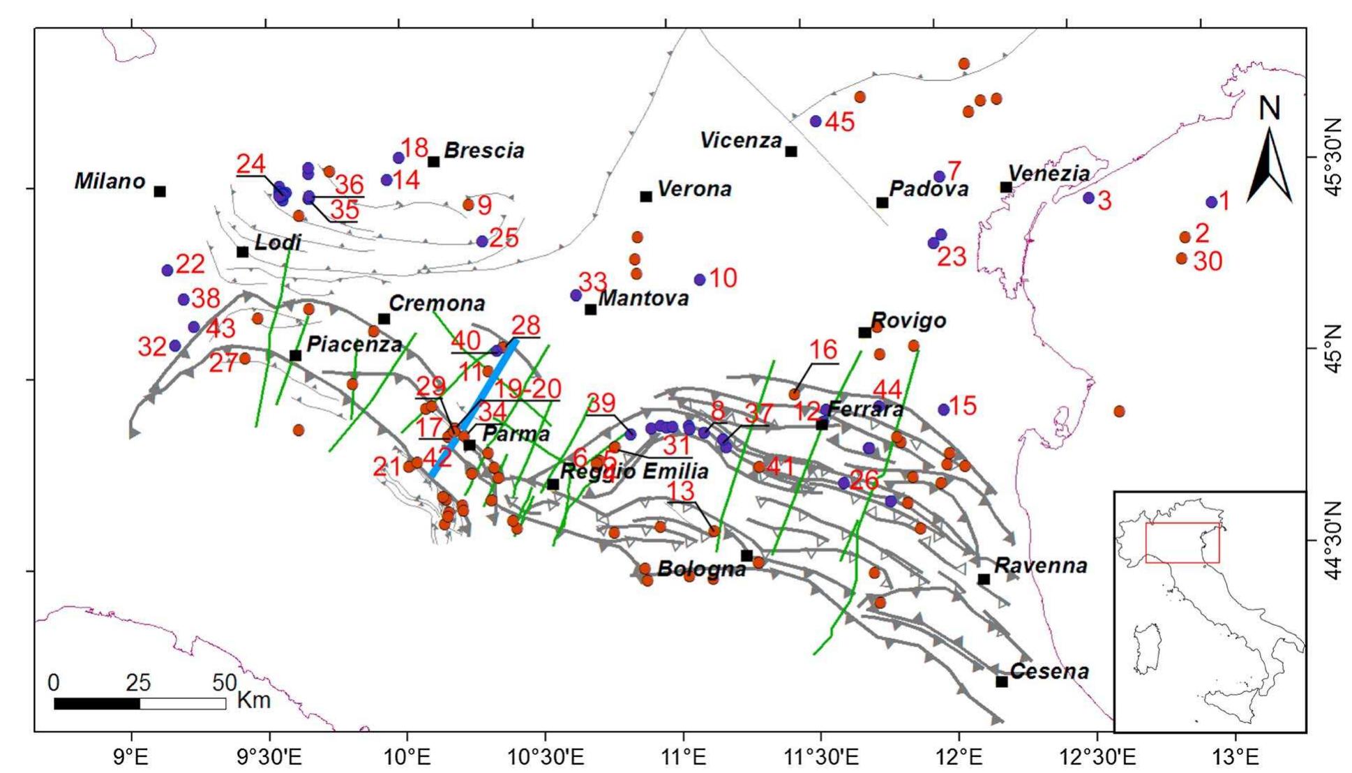 Map of used subsurface geophysical data showing the traces