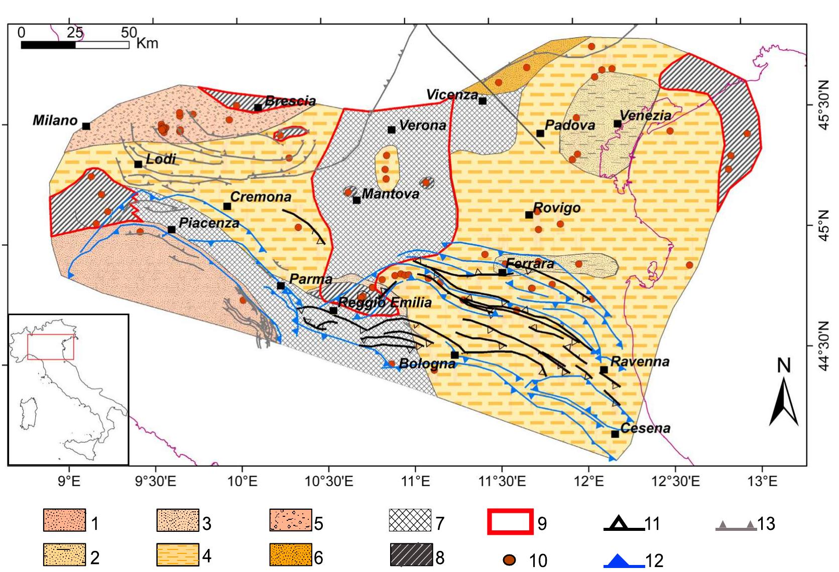Map of the areal distribution of the late eocene-lower