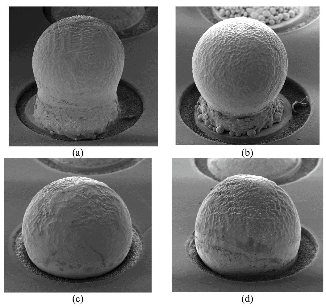 Sem images of two pastes with solder spheres reflowed under