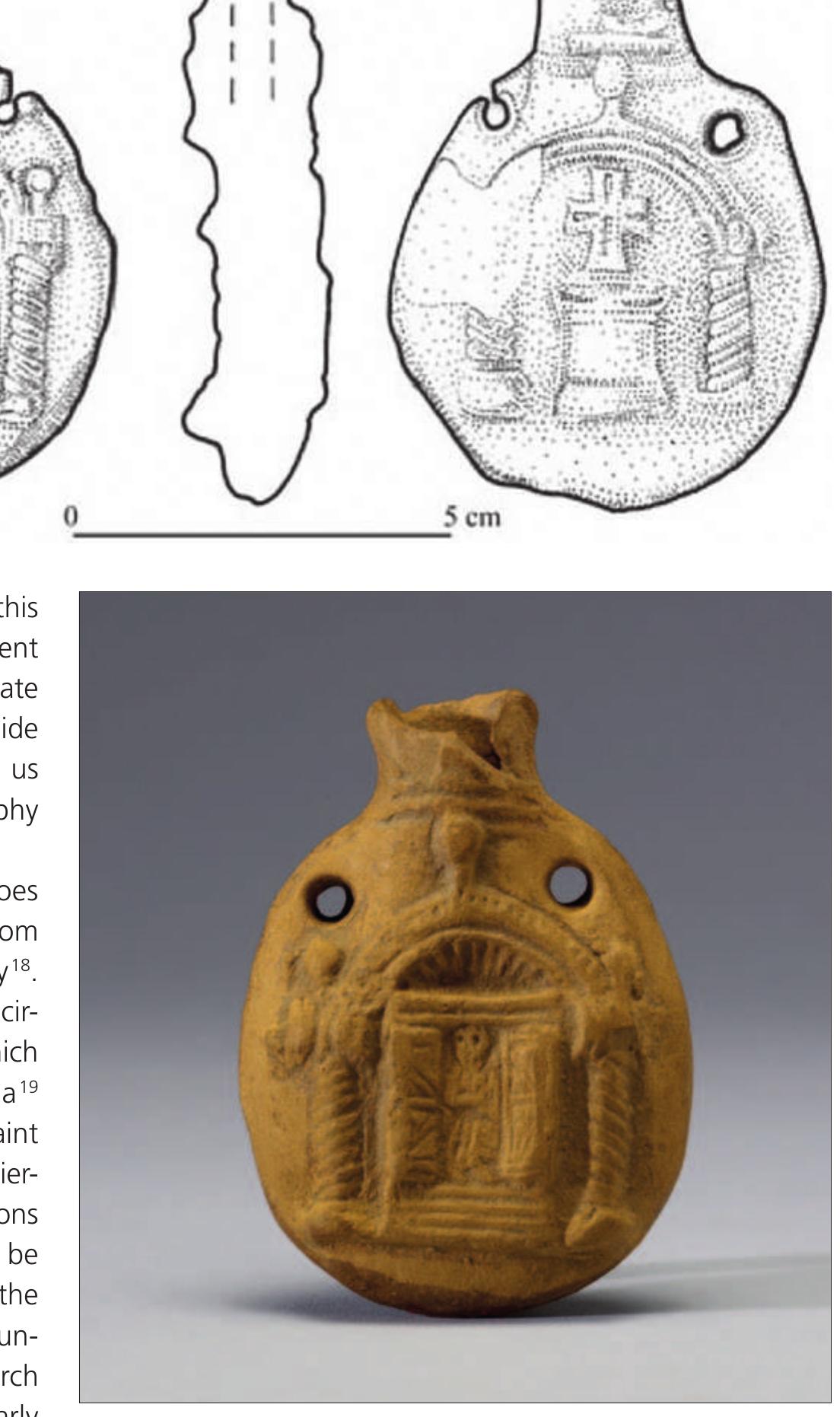 Clay asia minor flask with a representation of a tomb