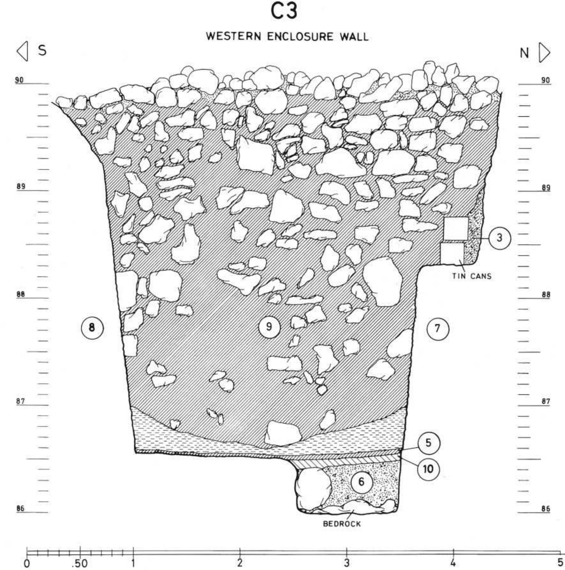 C3, elevation drawing of the western enclosure wall, east