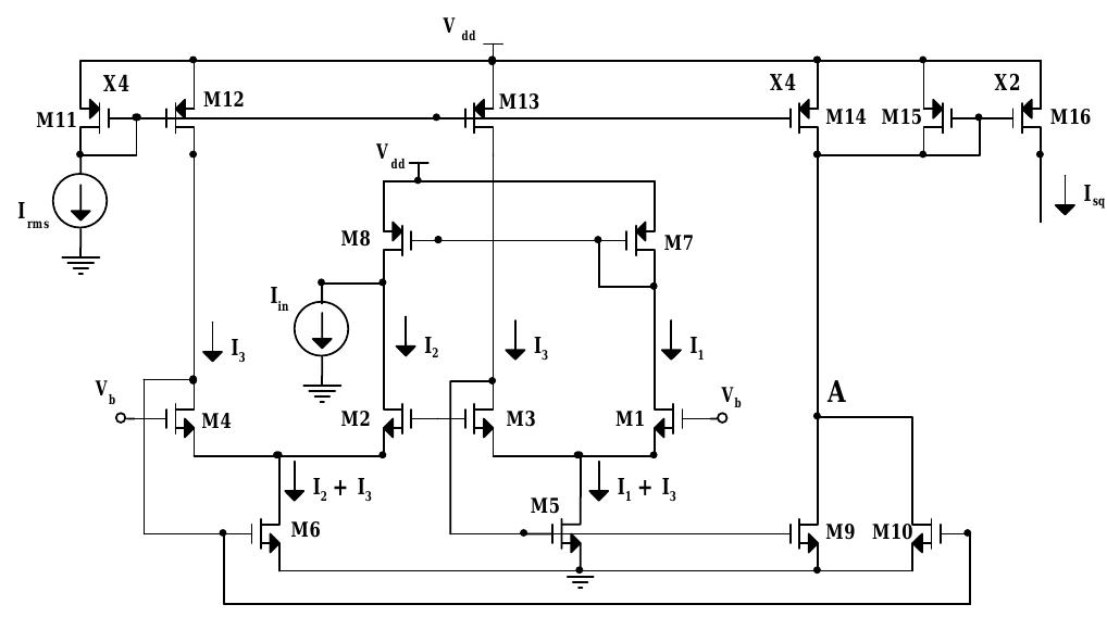Complete circuit diagram of the two-quadrant squarer/divider