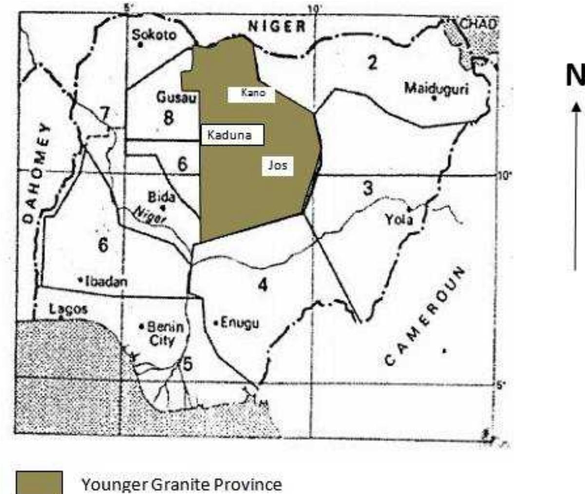 Map of nigeria showing the y ounger granite province (after
