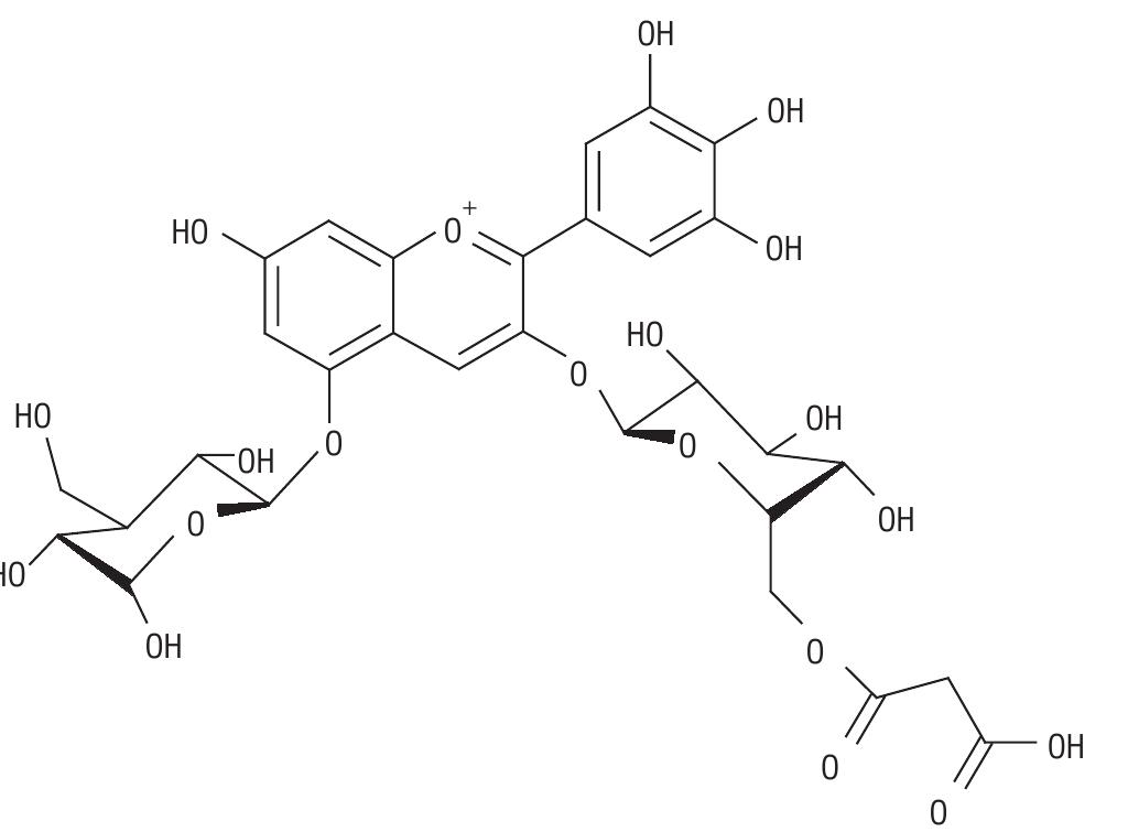 Chemical structure of delphinidin-3-malonylglucoside-5-