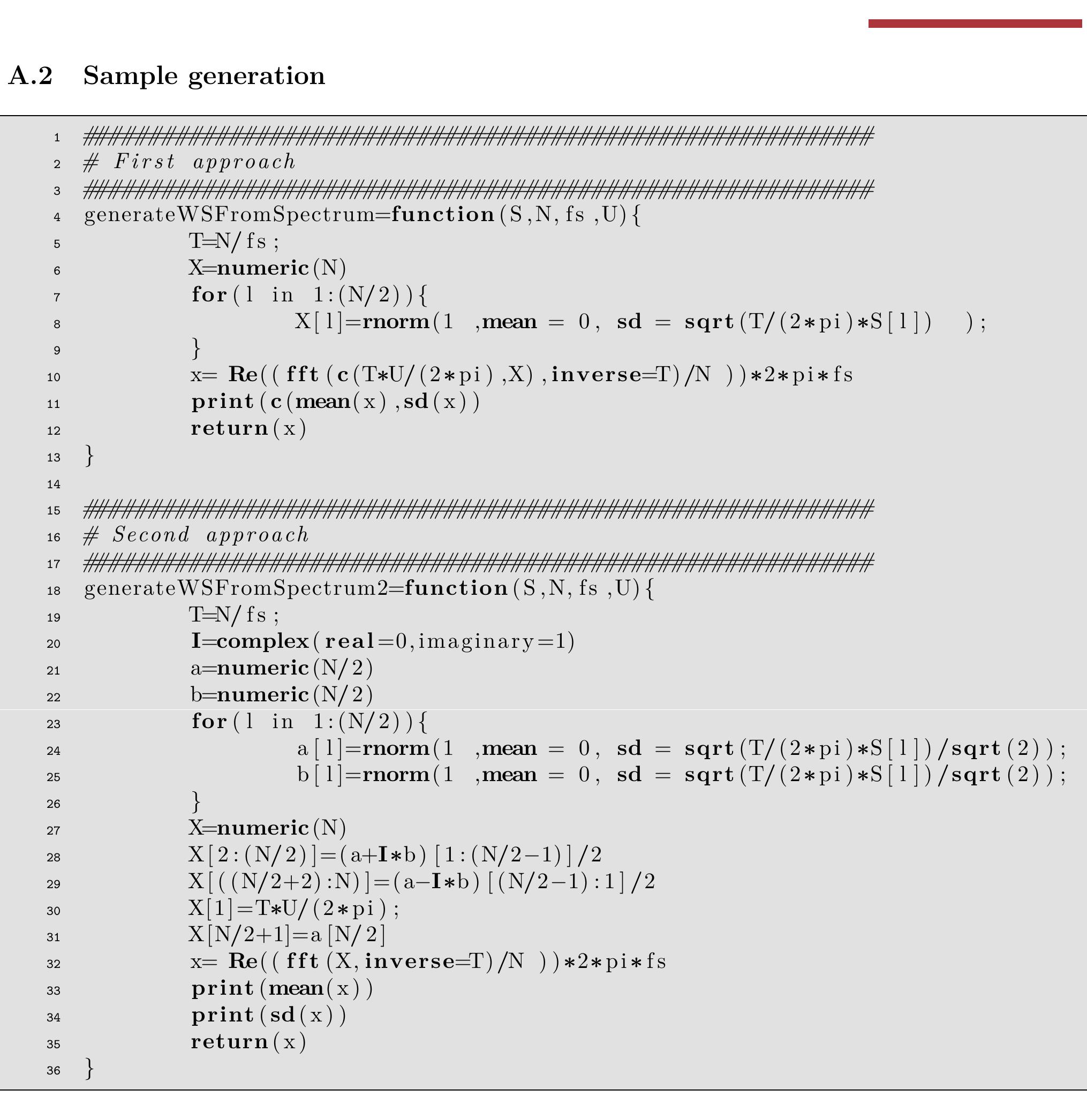 Table 1 - Generation of time series from a spectrum: