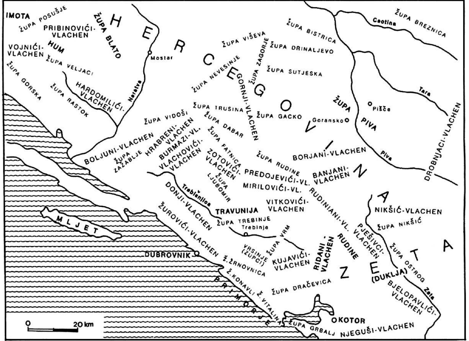 Map of extended vlach families in western balkans in late