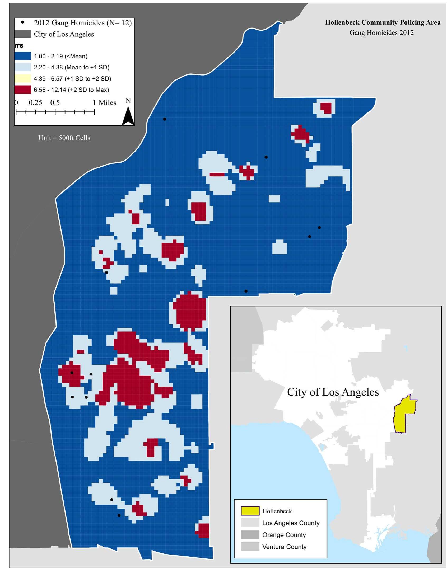 Final risk map and gang homicides in 2012.