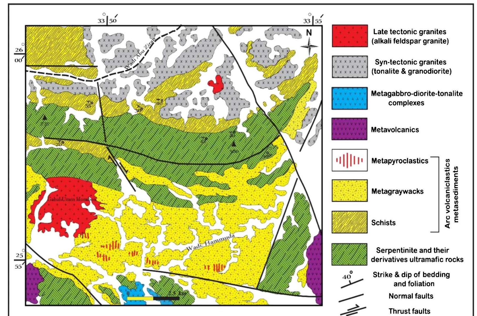 Geologic map of wadi hammuda, central eastern desert, egypt