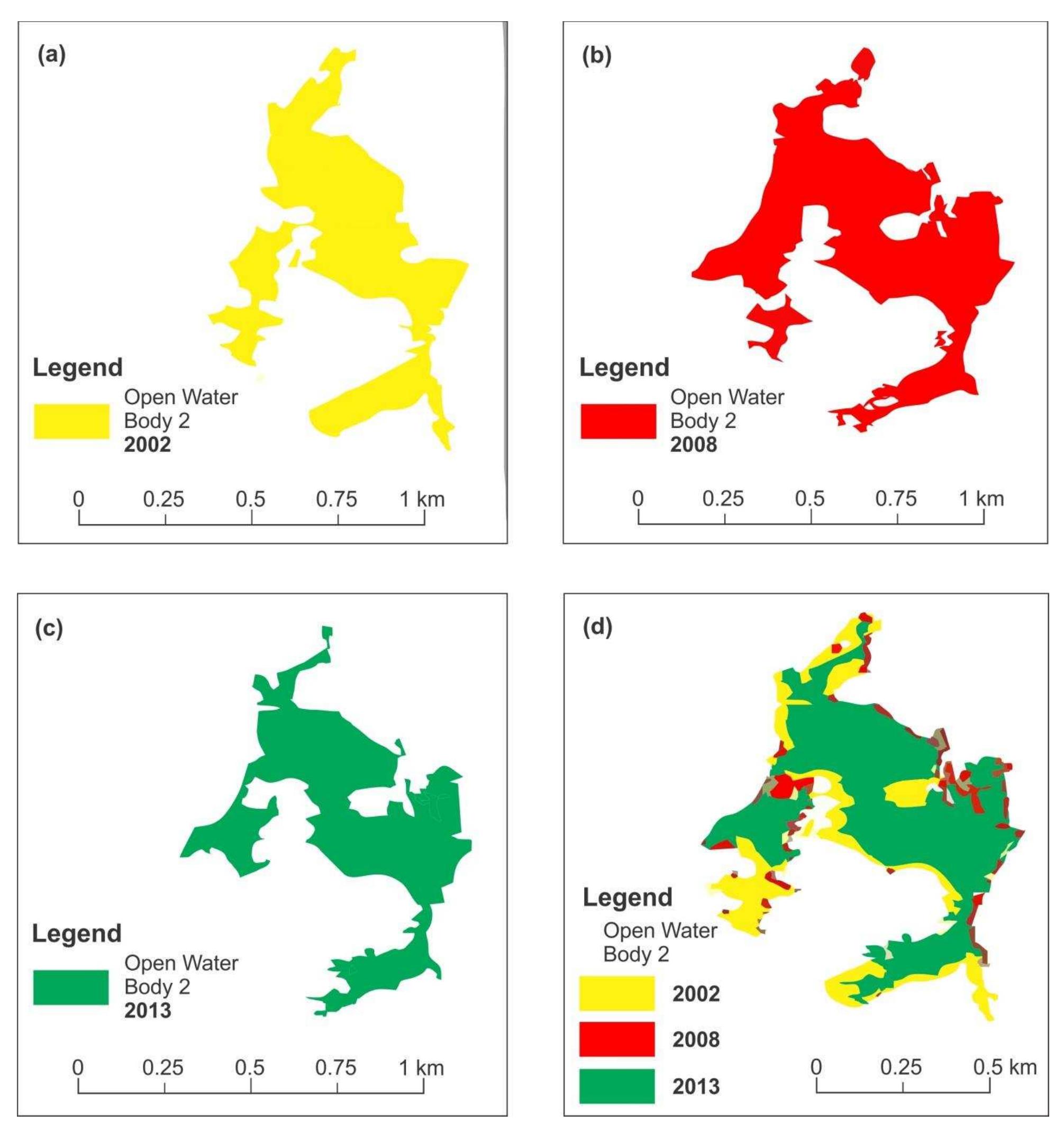 Maps of owb2 for the years 2002 (a), 2008 (b), 2013 (c), and