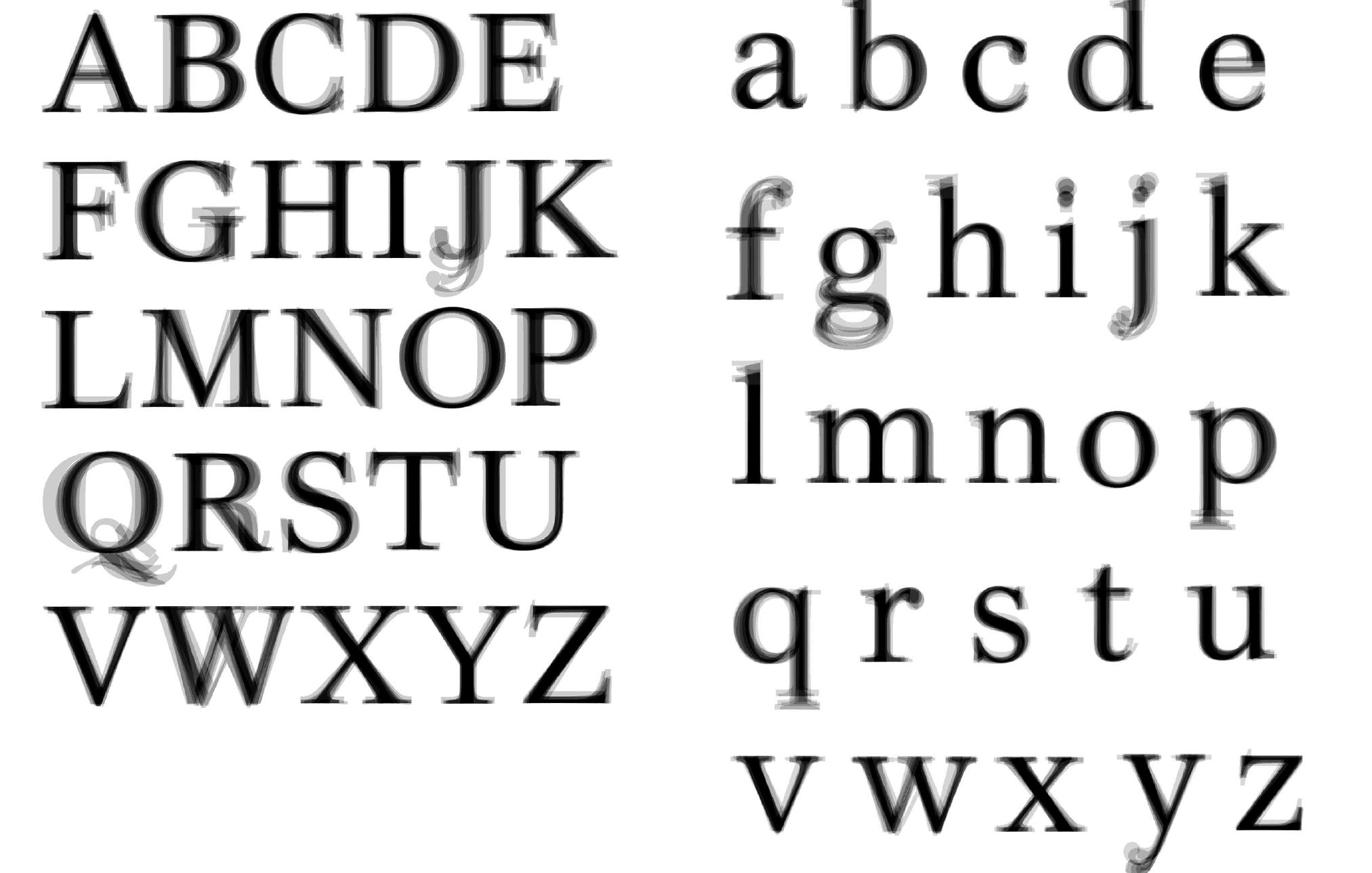 The complete a-z set of upper and lowercase letters for
