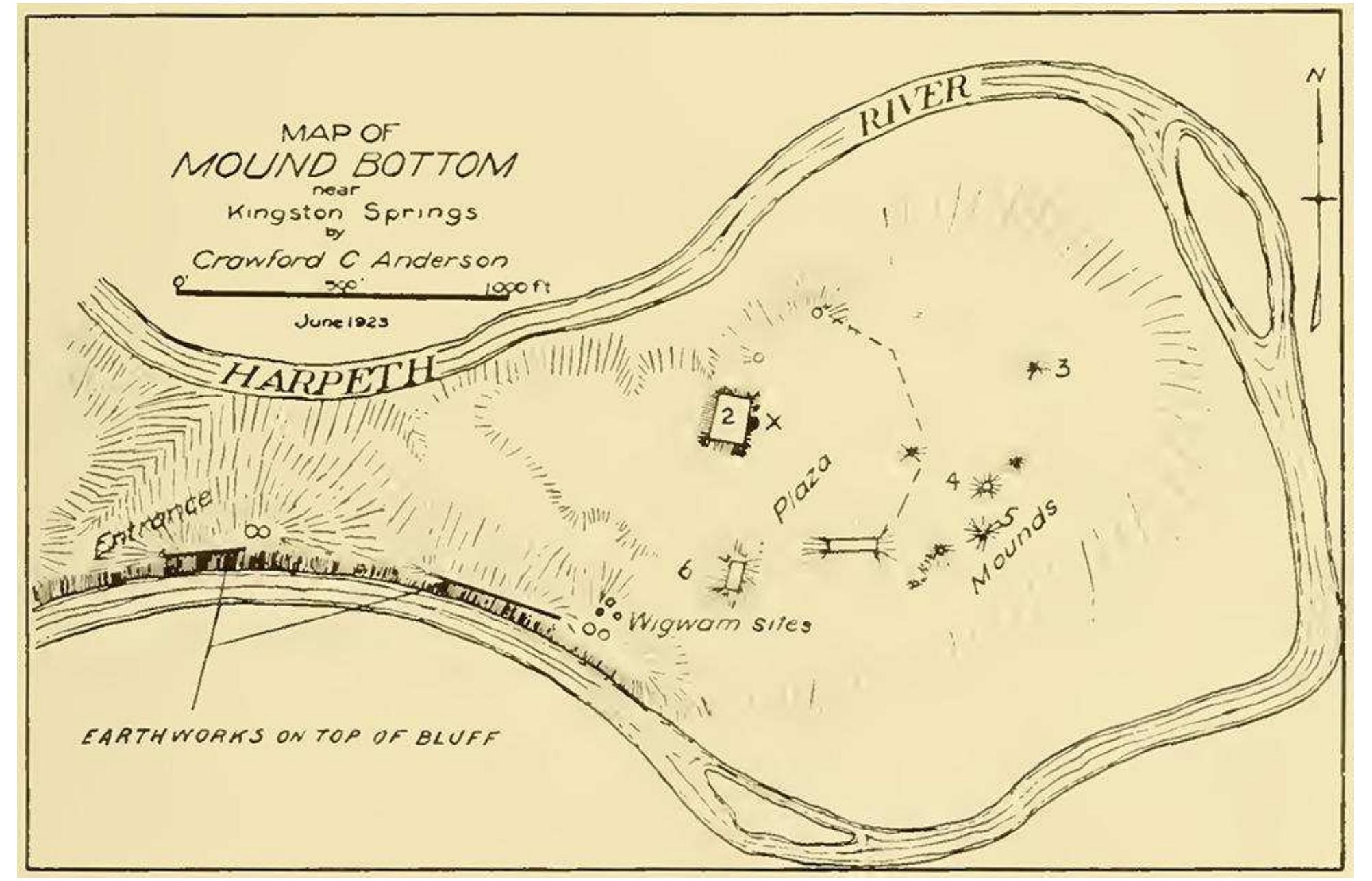 1923 map of mound bottom by crawford c. anderson showing
