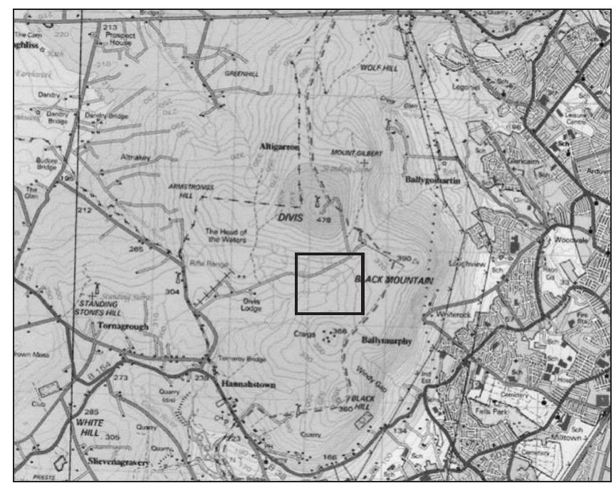 Modern (osni) map of divis and black mountain showing the