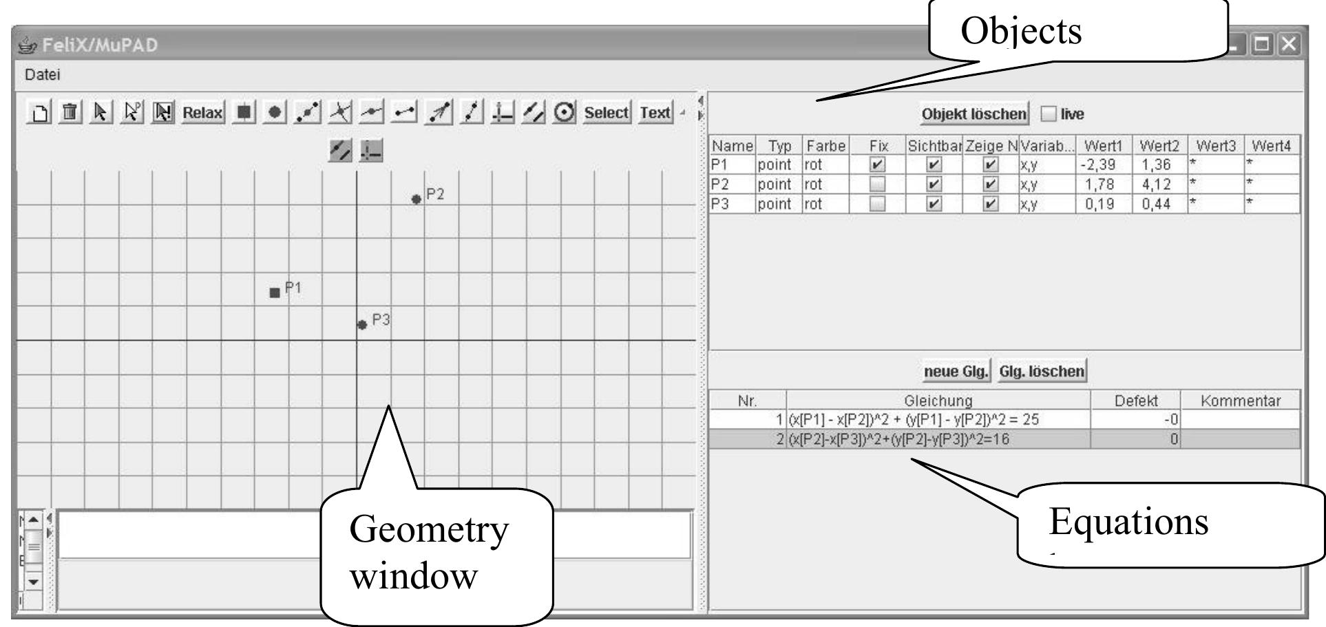 The structure of the felix main window