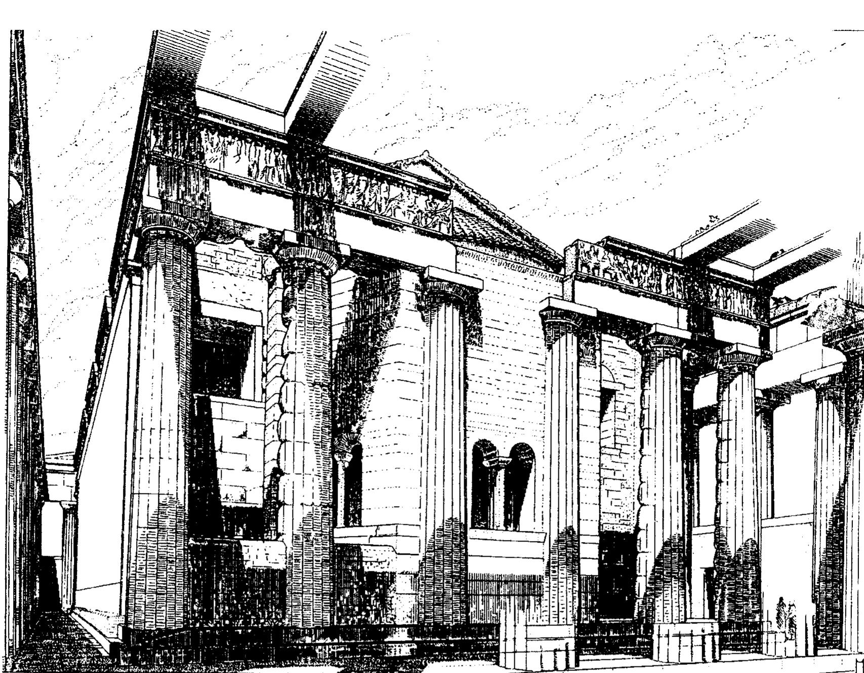 Line drawing of larger eastern apse of church