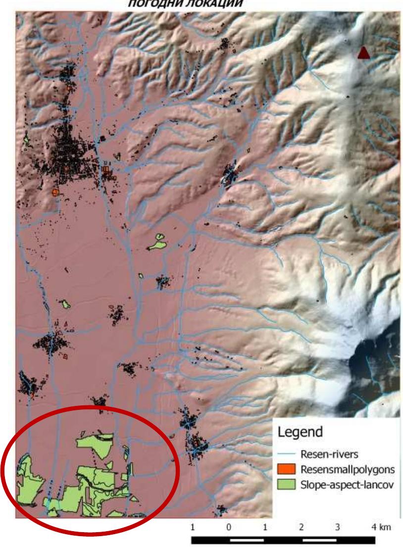 Map with final display of the optimal locations for
